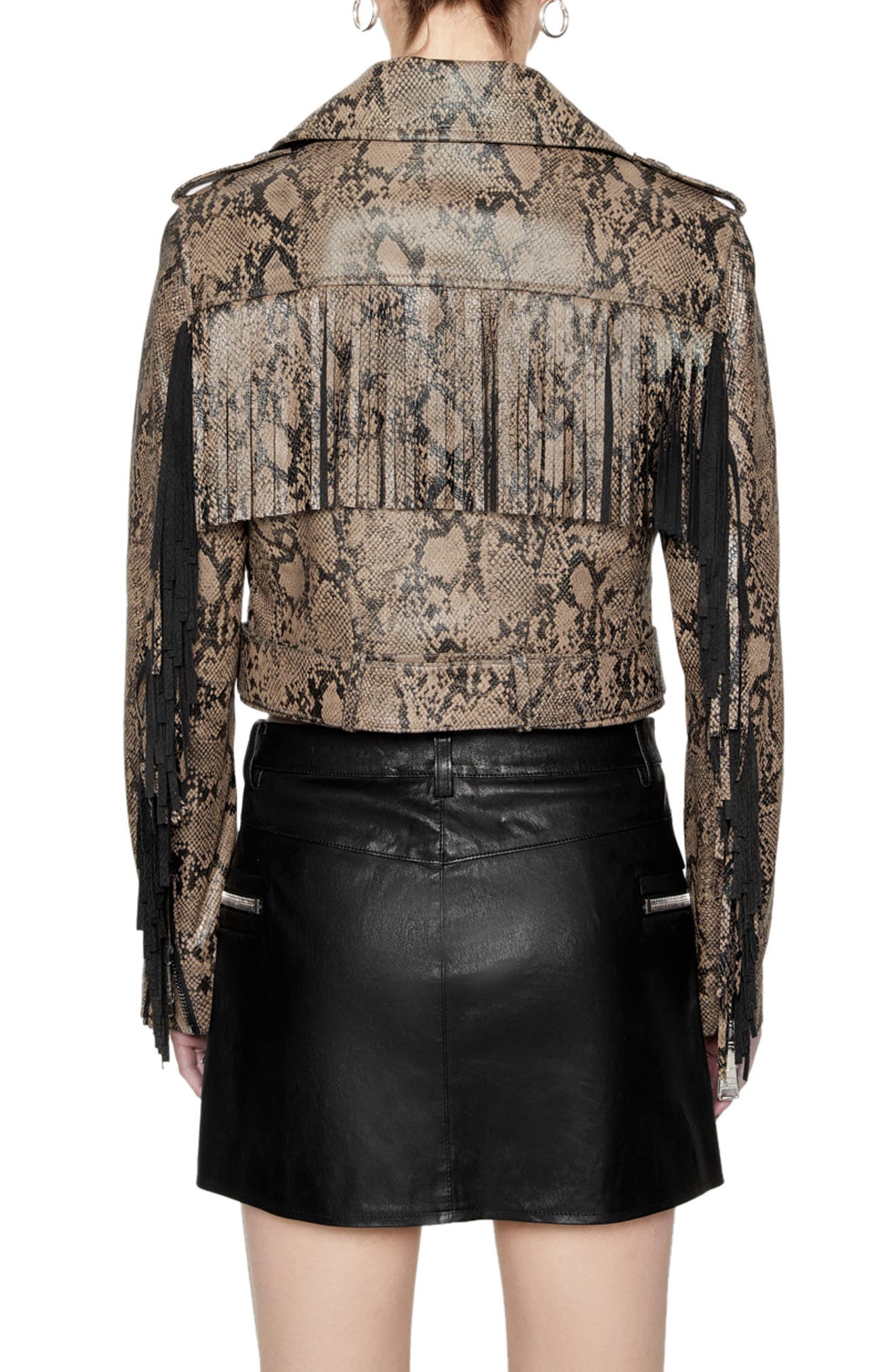 Rebecca Minkoff Janis Fringe Belted Leather Moto Jacket | Nordstromrack