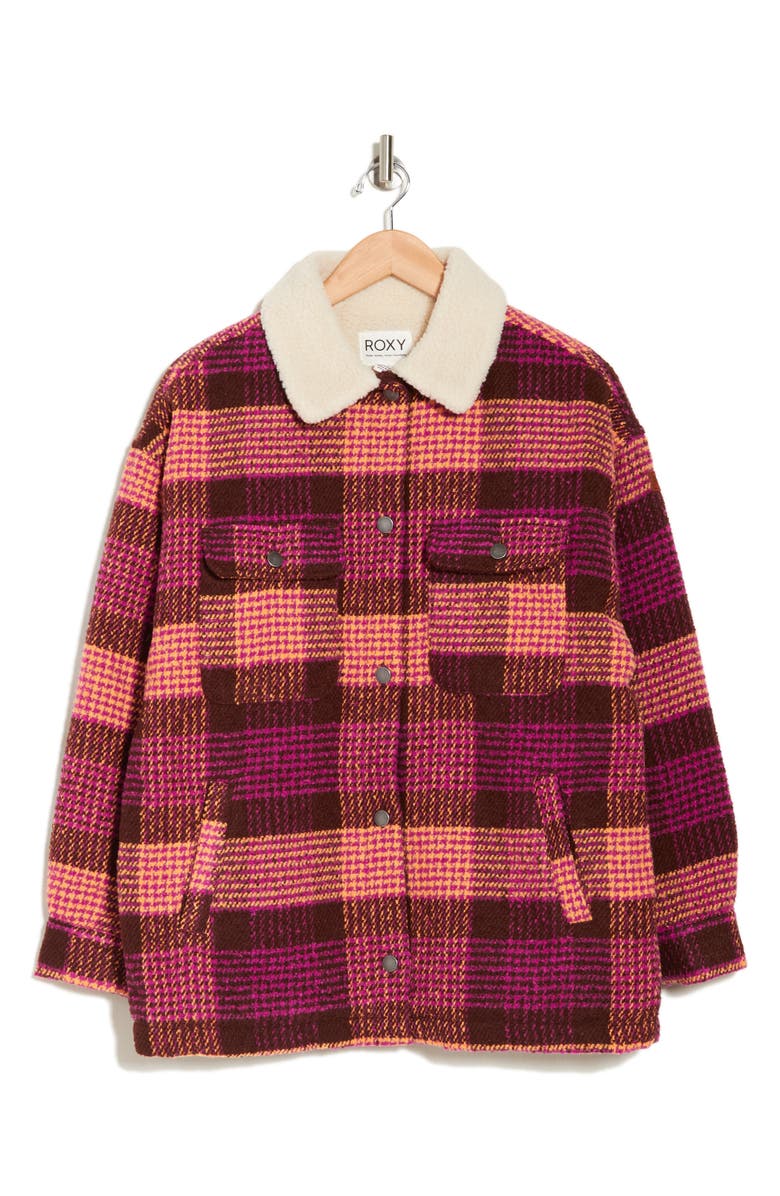 Roxy Passage of Time Plaid Shacket with Faux Shearling Collar ...