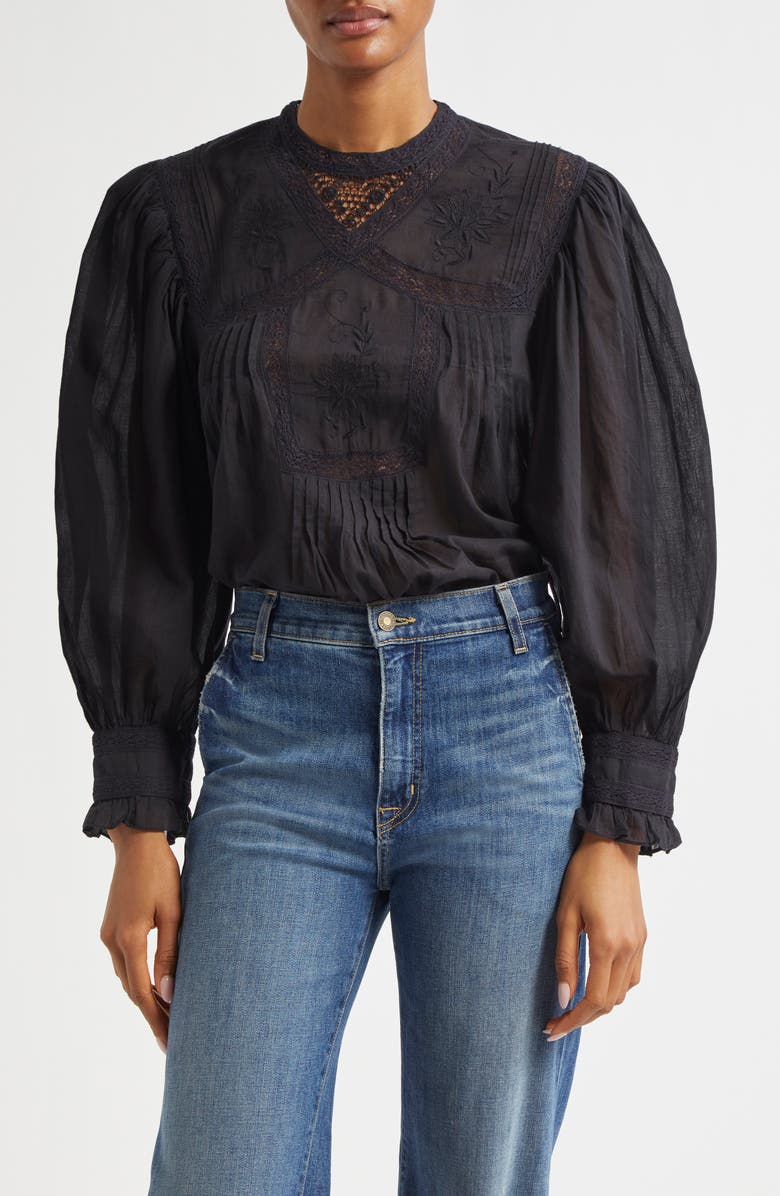 FARM Rio Embroidered Lace Trim Cotton Top | Nordstrom