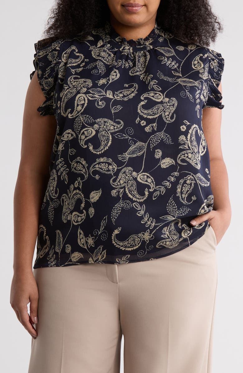 T Tahari Ruffle Mock Neck Cap Sleeve Chiffon Top | Nordstromrack