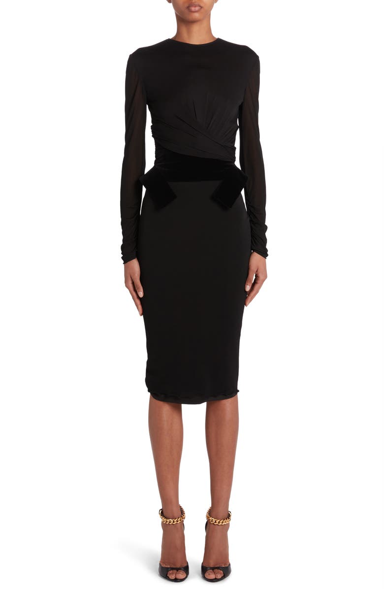 TOM FORD Wrap Detail Mixed Media Long Sleeve Cocktail Dress | Nordstromrack