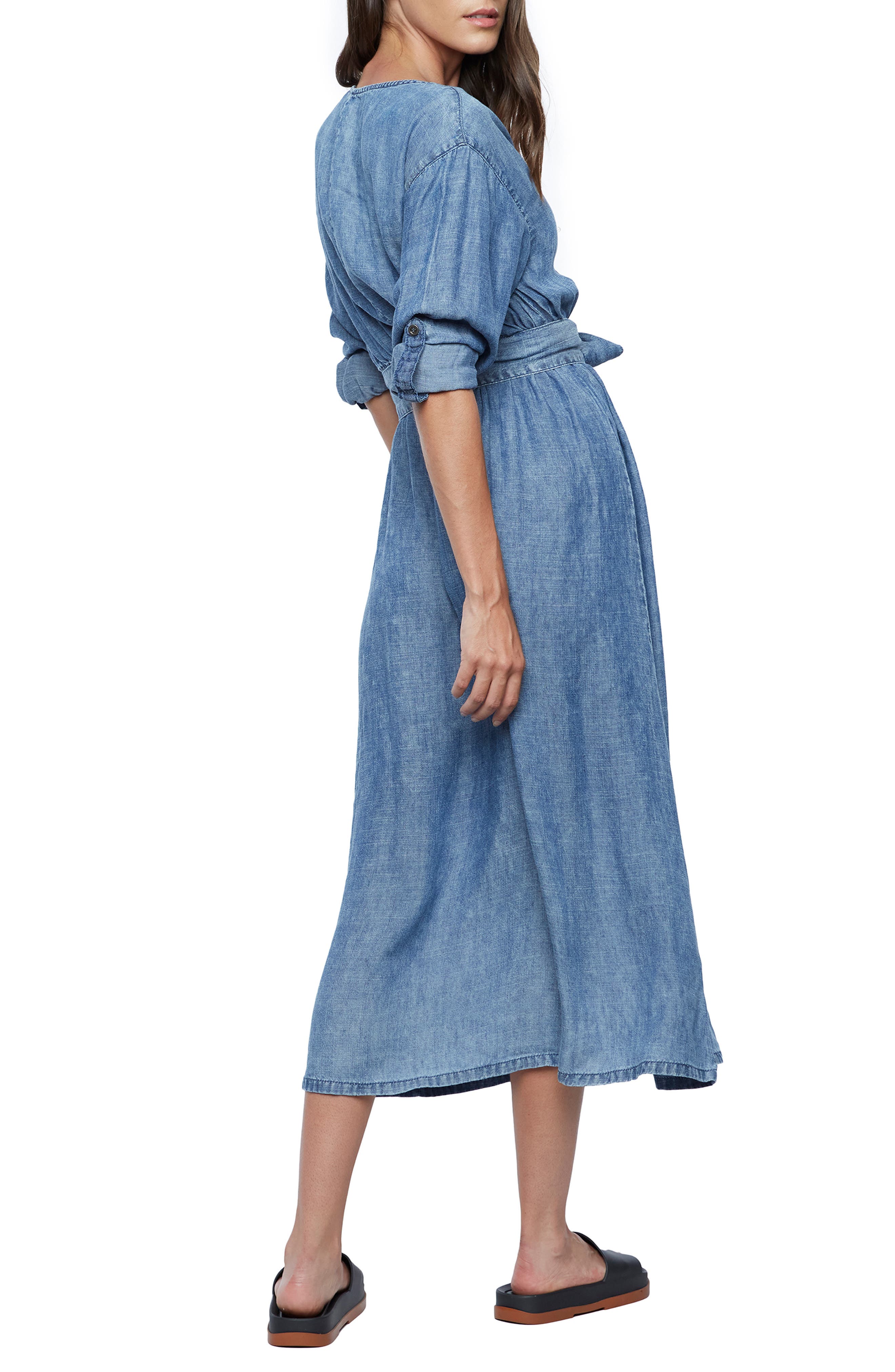 Wash Lab Denim Crossover Faux Wrap Denim Midi Dress | Nordstrom