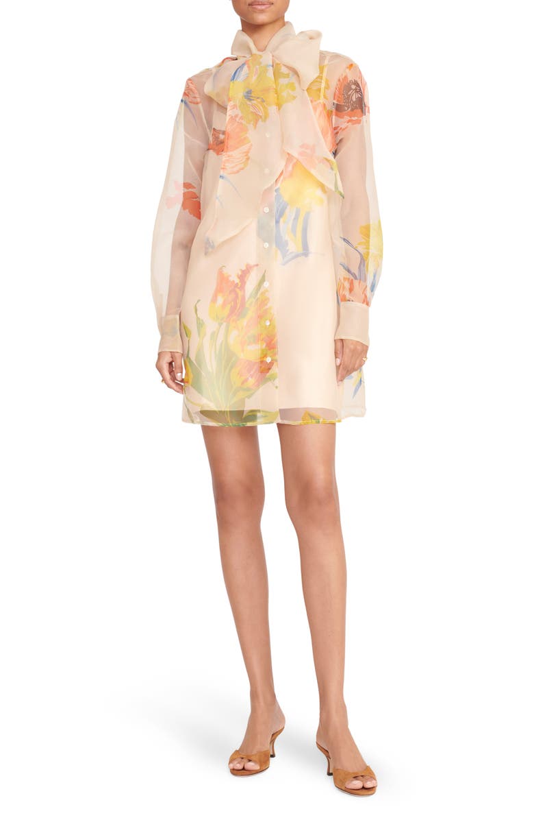 STAUD Maryn Floral Long Sleeve Organza Mini Shirtdress | Nordstromrack