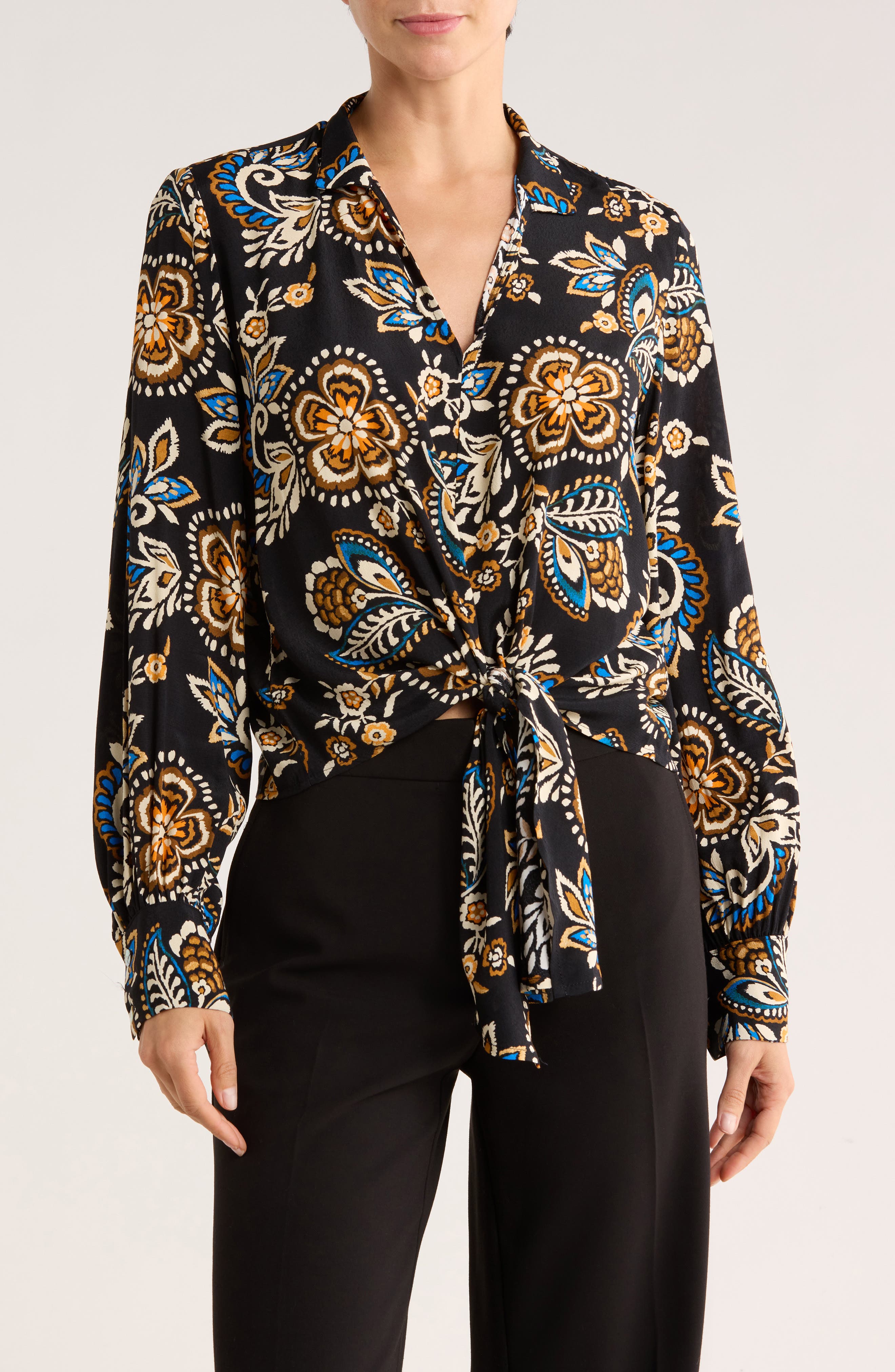 Karen Kane Long Sleeve Tie Front Top | Nordstromrack