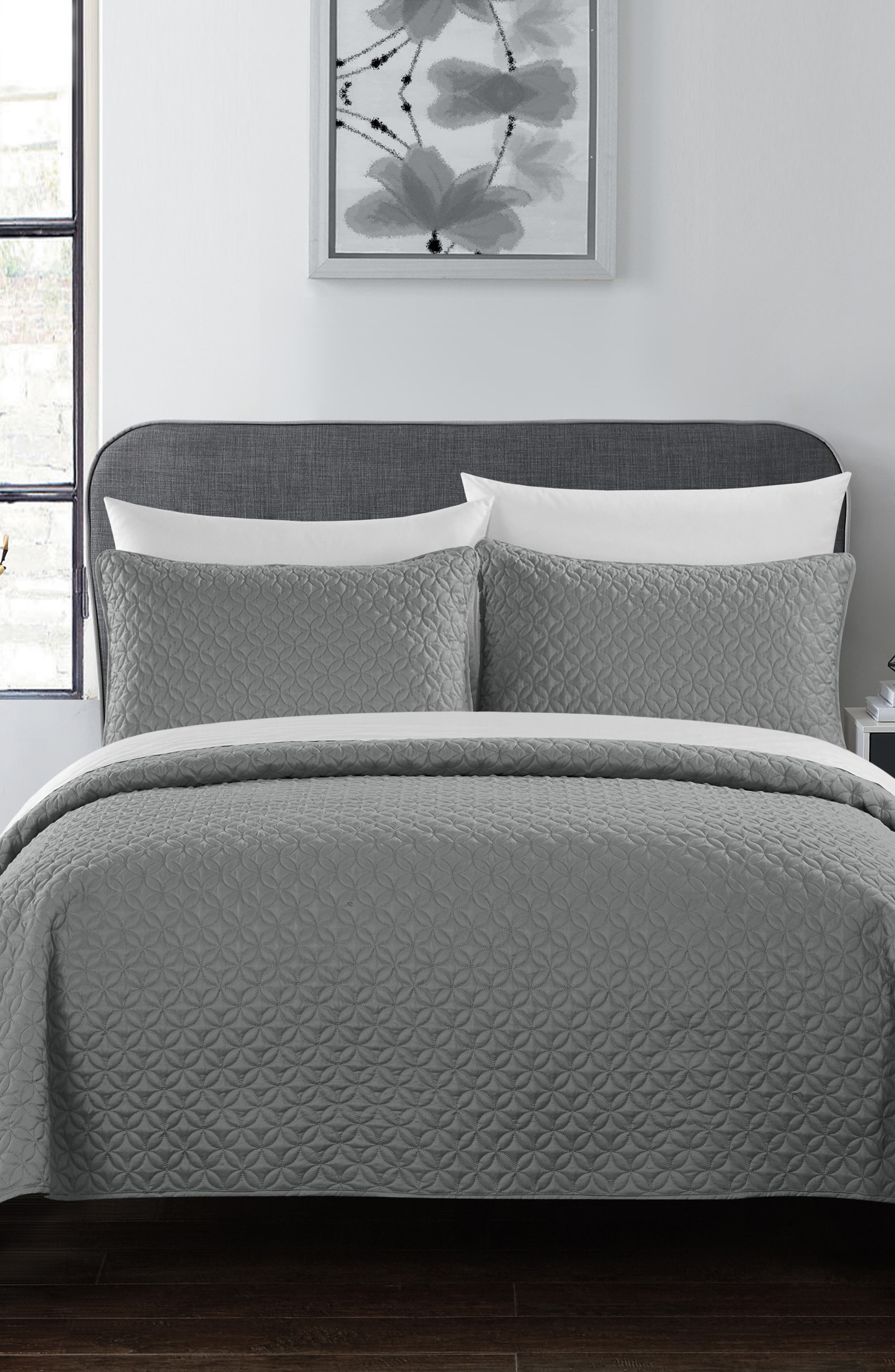 CHIC Gideon Rose Star Geometric Quilting Queen, Quilt Set, Grey, 3 ...