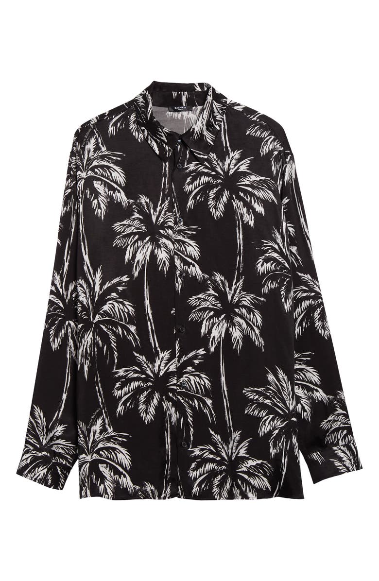 Balmain Palm Print Satin Button-Up Shirt | Nordstromrack