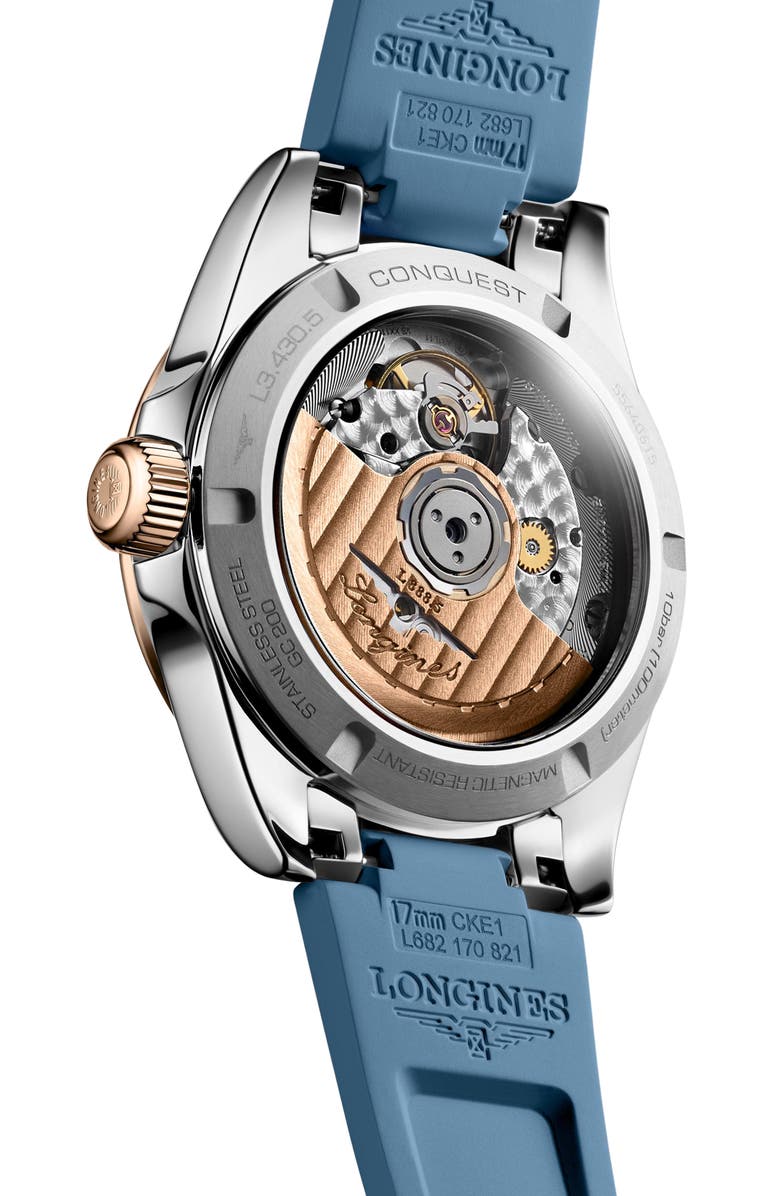 Longines Conquest Automatic Rubber Strap Watch, 34mm | Nordstrom