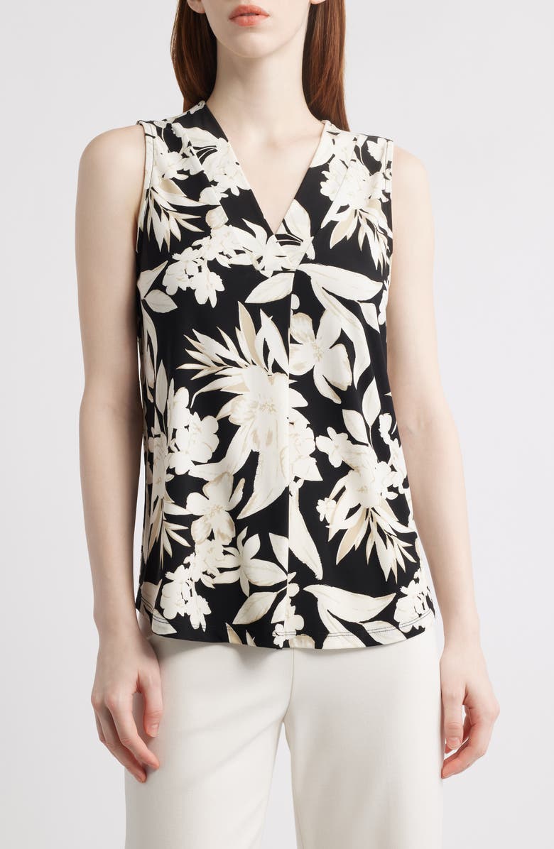 Anne Klein Floral Print Pleat Front Shell | Nordstrom