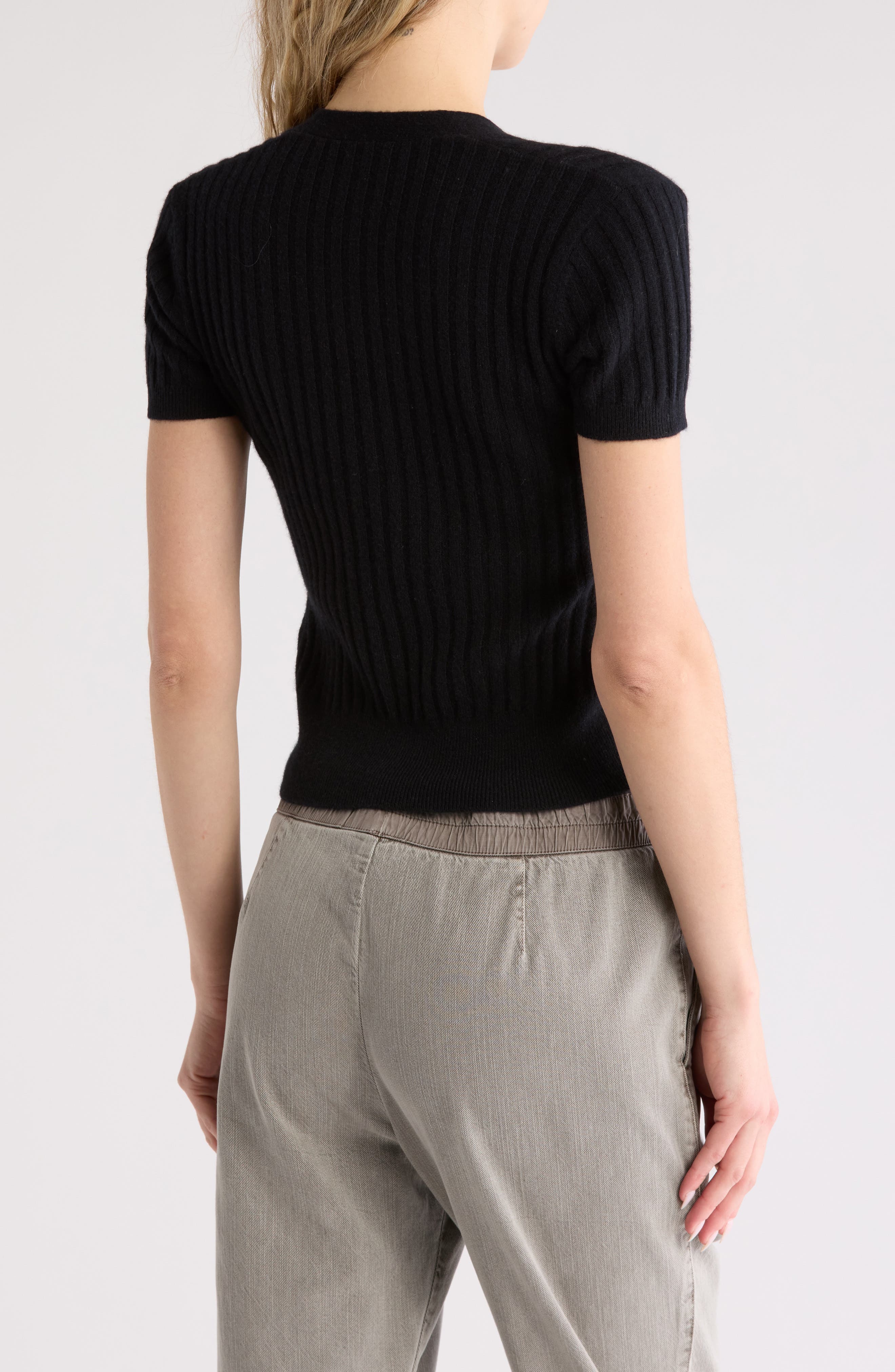 James Perse Ribbed Short Sleeve Cashmere Cardigan | Nordstromrack
