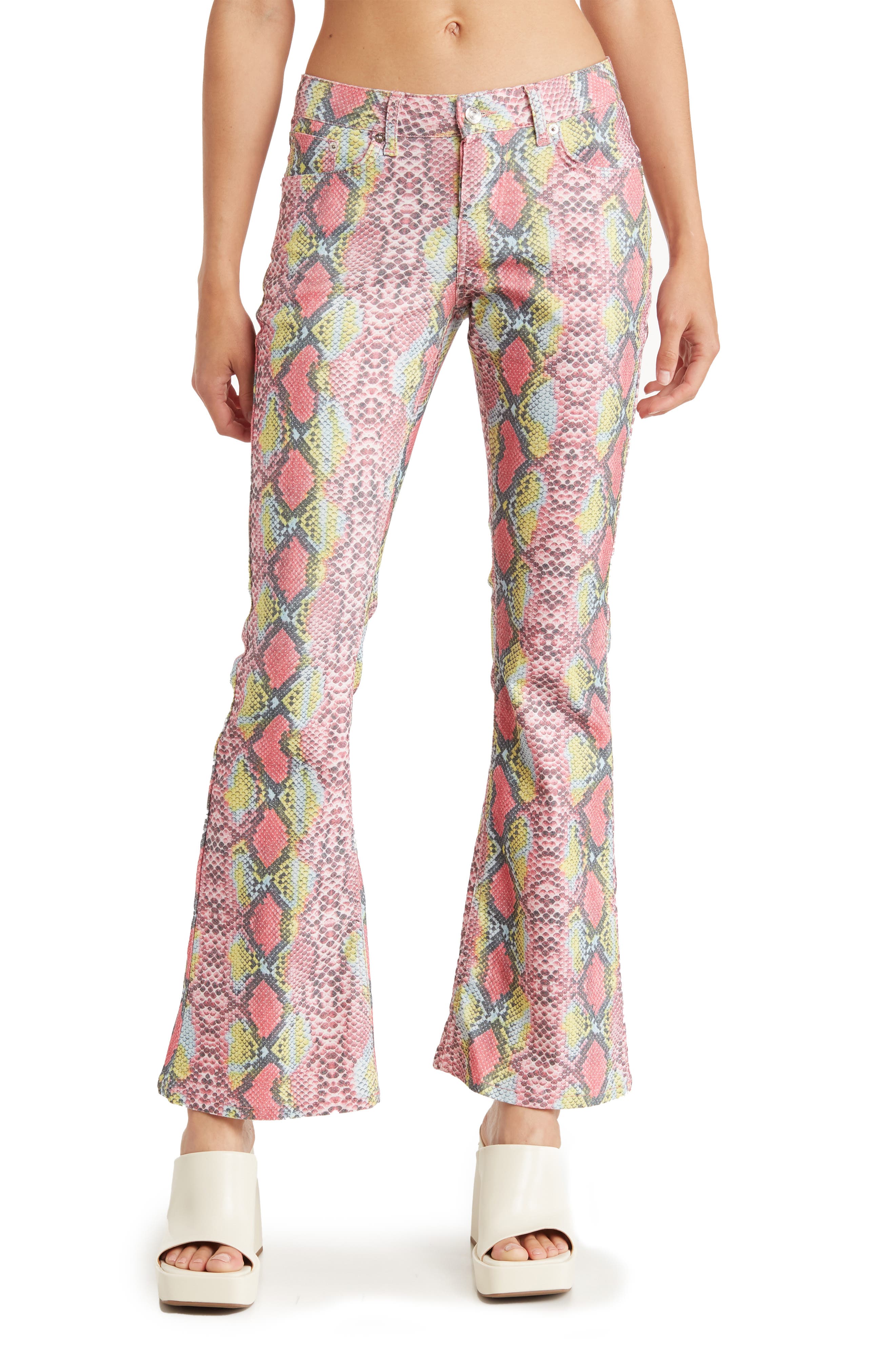 ASOS DESIGN Snake Print Low Rise Flare Pants | Nordstromrack
