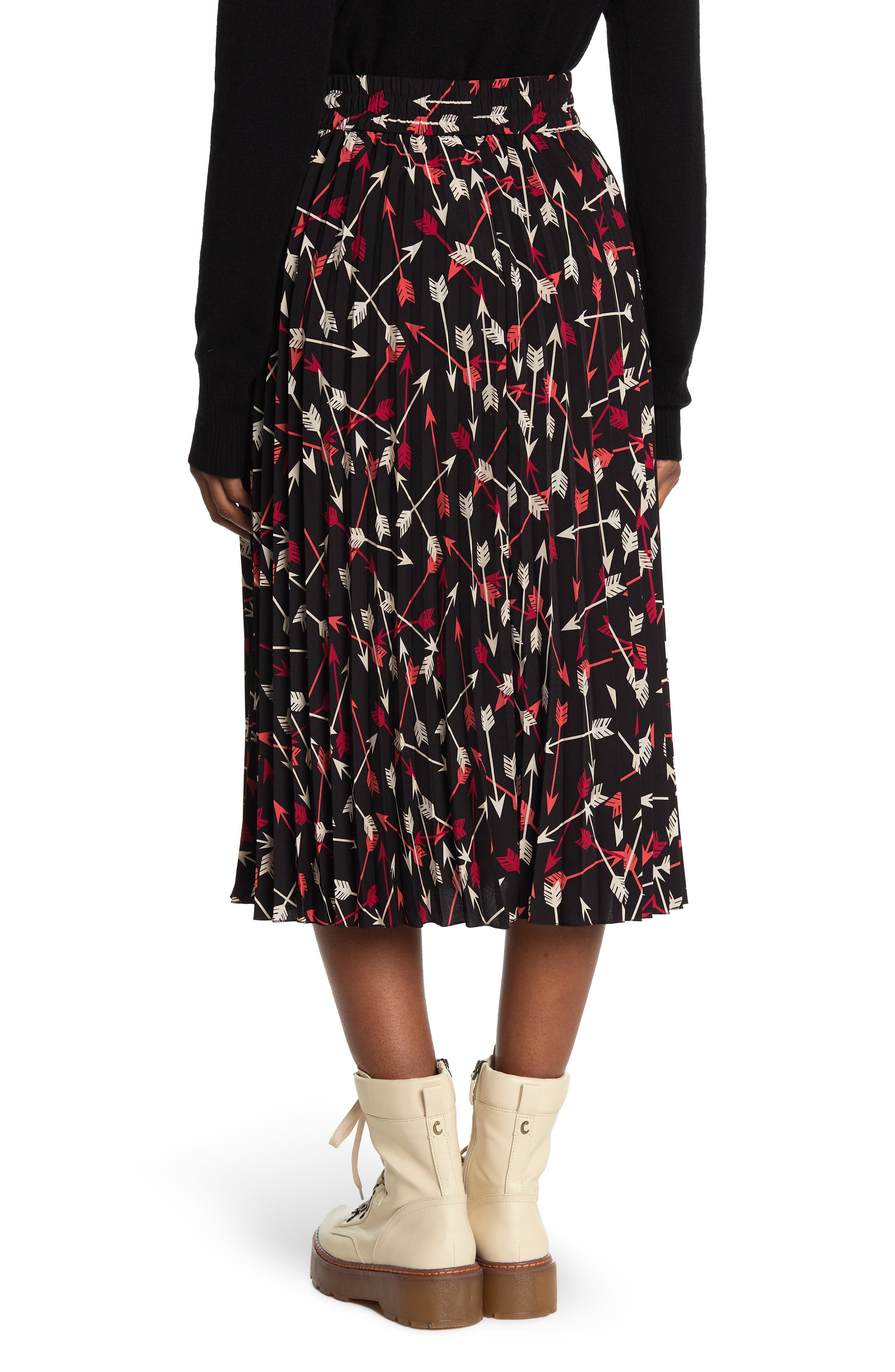 RED Valentino Pleated Arrow Print Crepe Midi Skirt | Nordstromrack