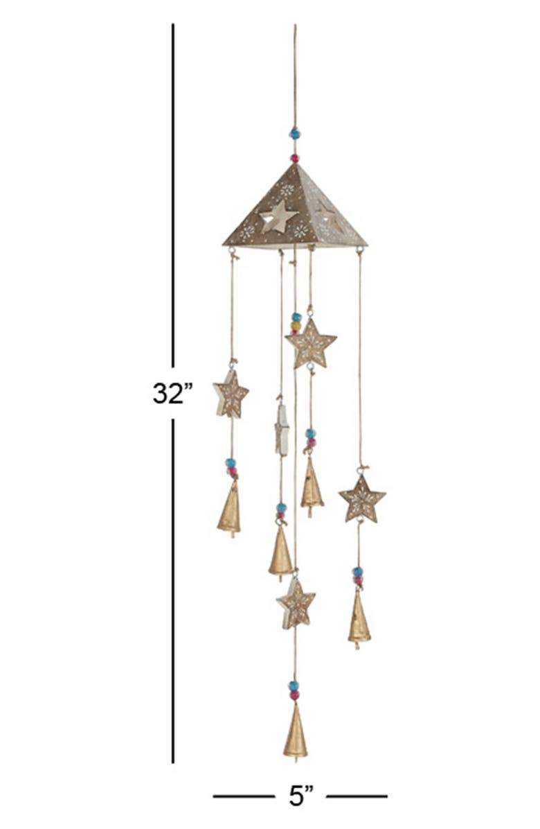 GINGER BIRCH STUDIO Goldtone Mango Wood Star Windchime with Glass Beads ...