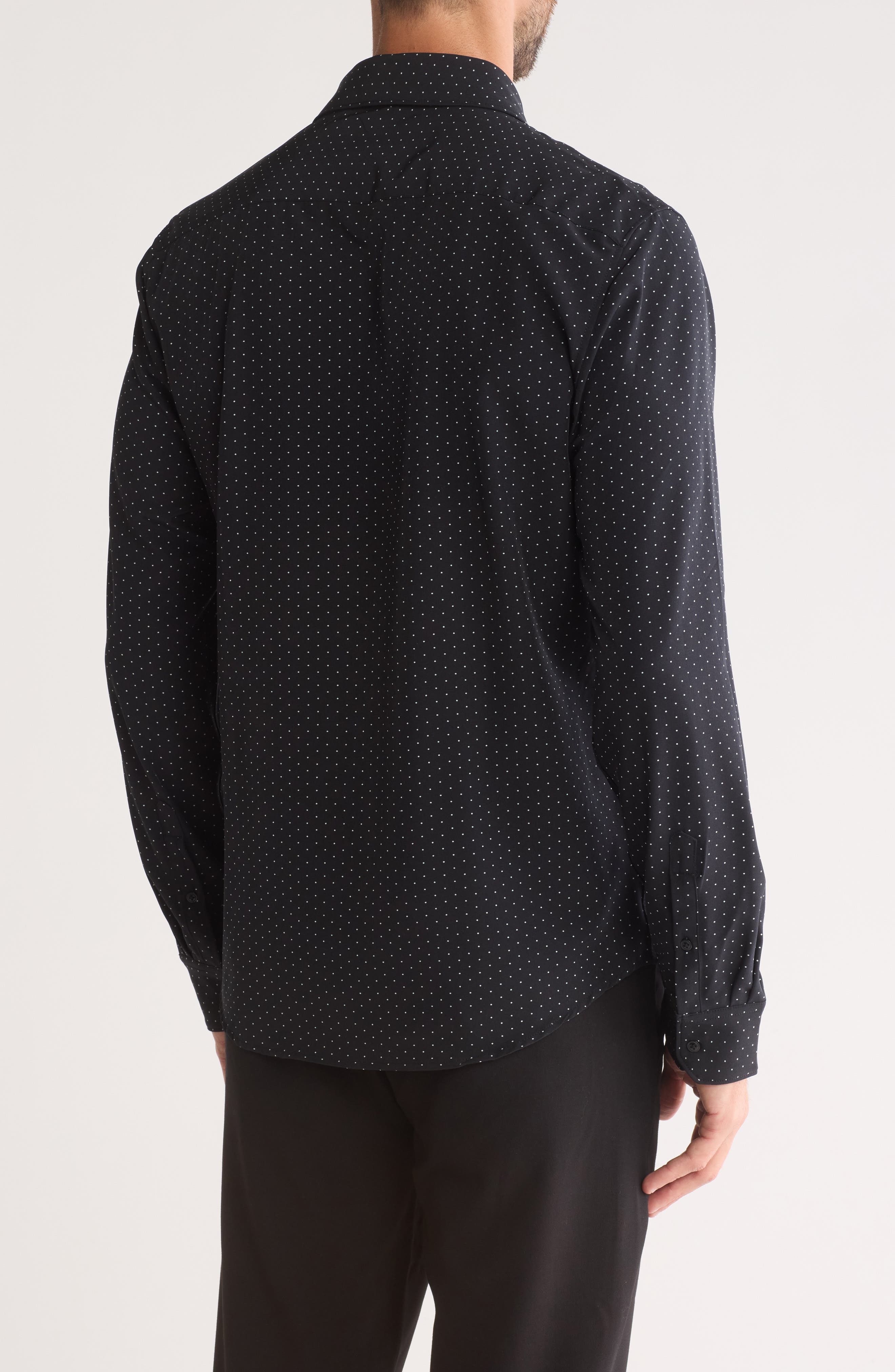DENIM AND FLOWER Polka Dot Print Long Sleeve Tech Button-Up Shirt ...