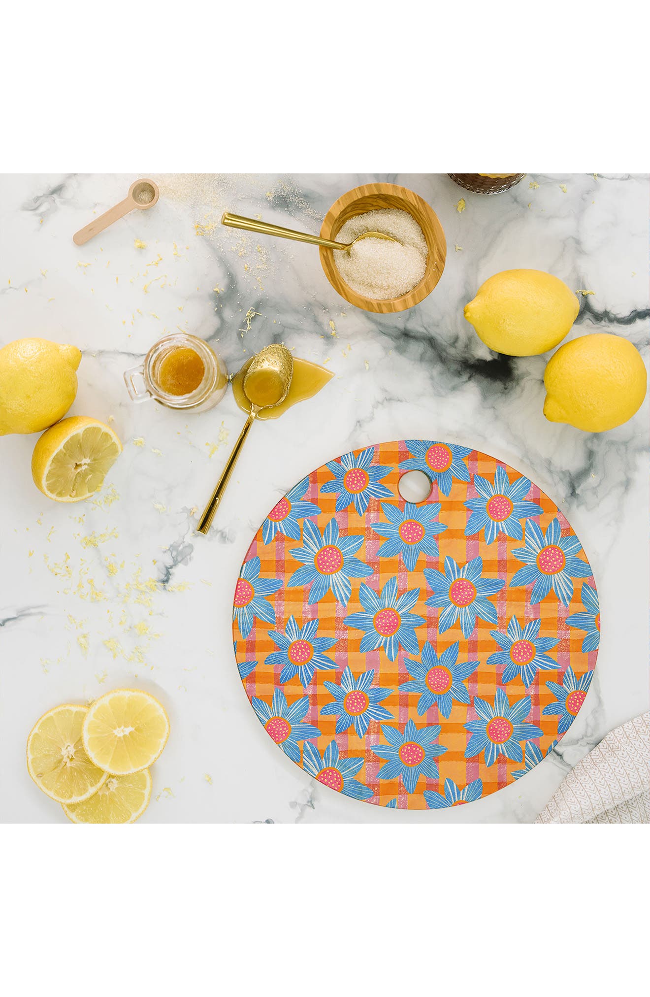 Deny Designs Sewzinski Blue Flowers on Gingham Round Cutting Board ...