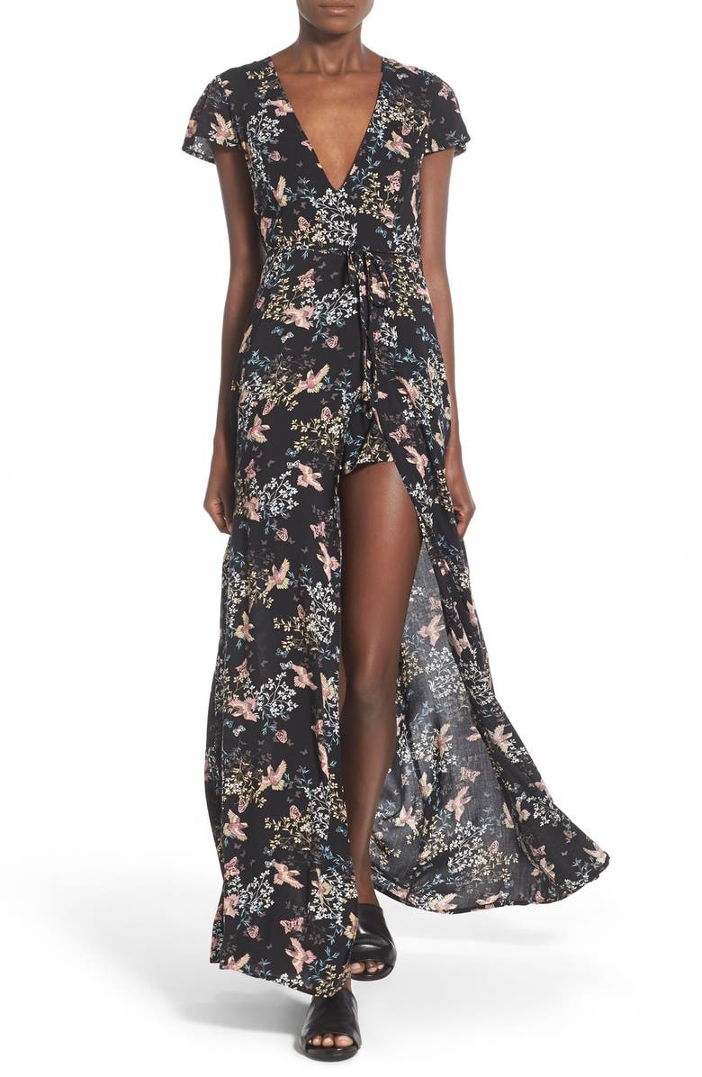 Glamorous Floral Print Romper with Maxi Skirt Overlay | Nordstromrack