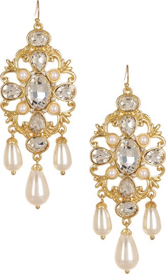 OLIVIA WELLES Sharolyn Faux Pearl & Crystal Drop Earrings | Nordstromrack