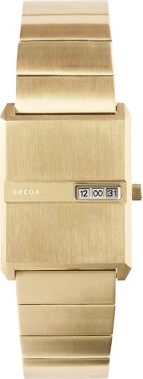 BREDA Pulse Digital 18K Gold Plate Stainless Steel Bracelet Watch, 26mm ...