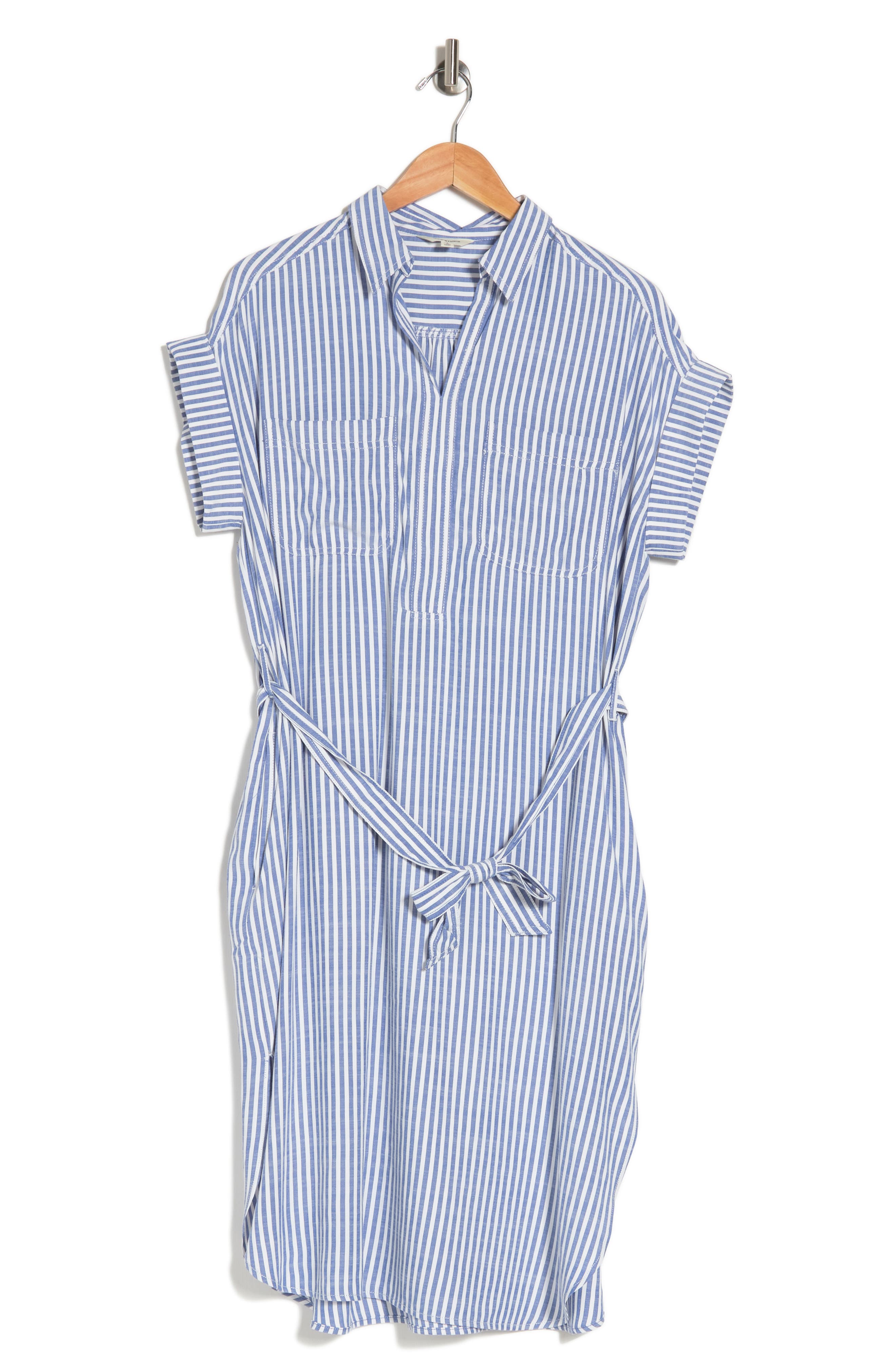 MAX STUDIO Stripe Short Sleeve Shirtdress | Nordstromrack