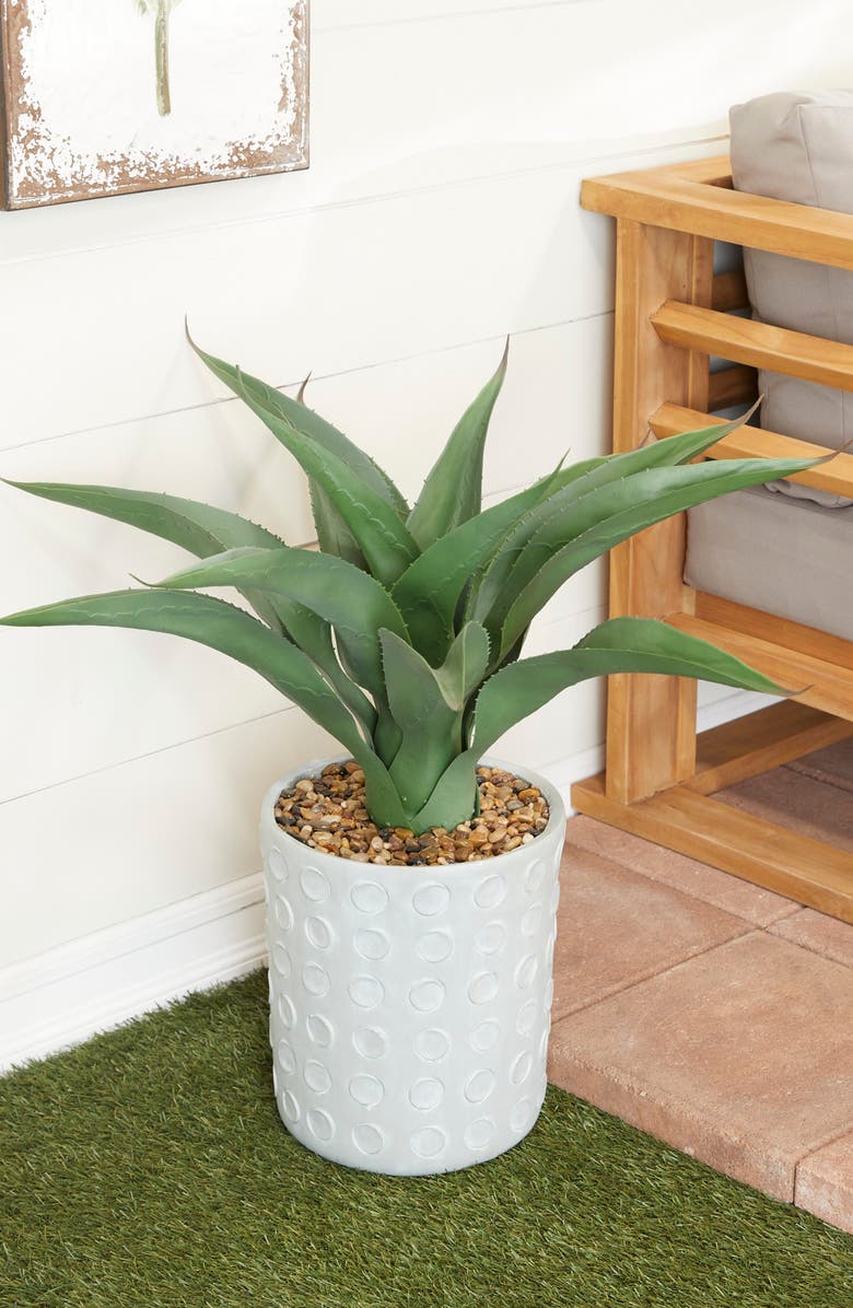 WILLOW ROW Green Faux Foliage Agave Artificial Plant with Gray Ceramic ...