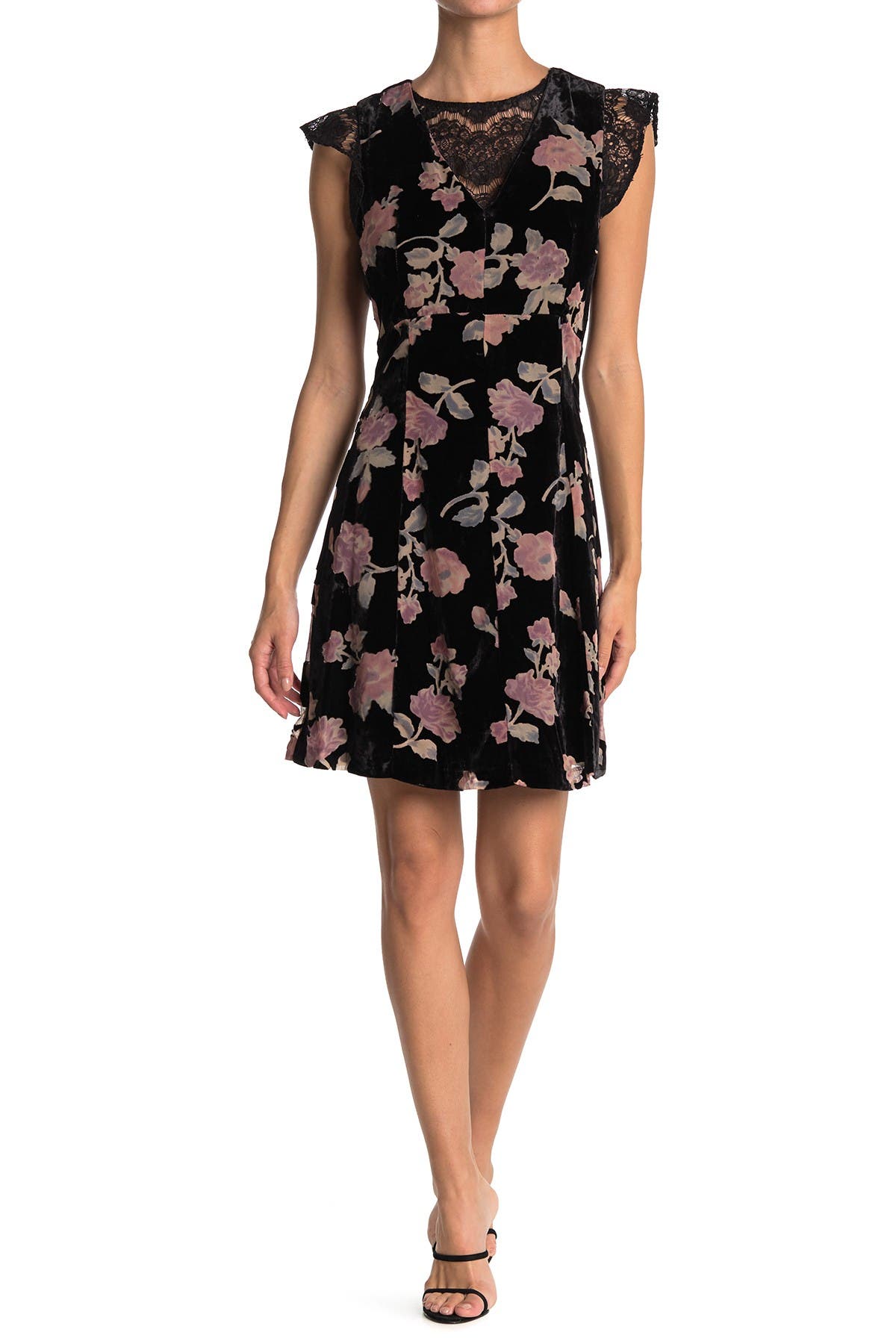 NANETTE NANETTE FOOTWR Velvet Lace Sleeve Dress | Nordstromrack