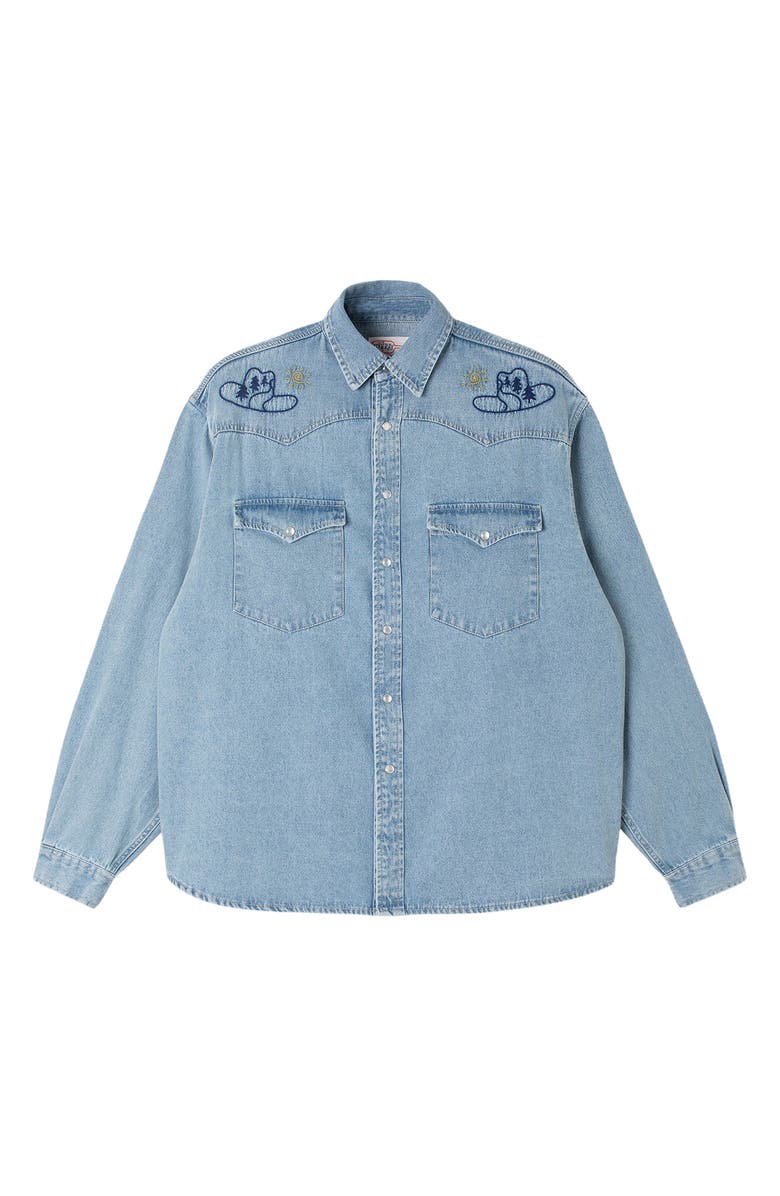 STAN RAY Oversize Embroidered Denim Snap-Up Shirt | Nordstromrack