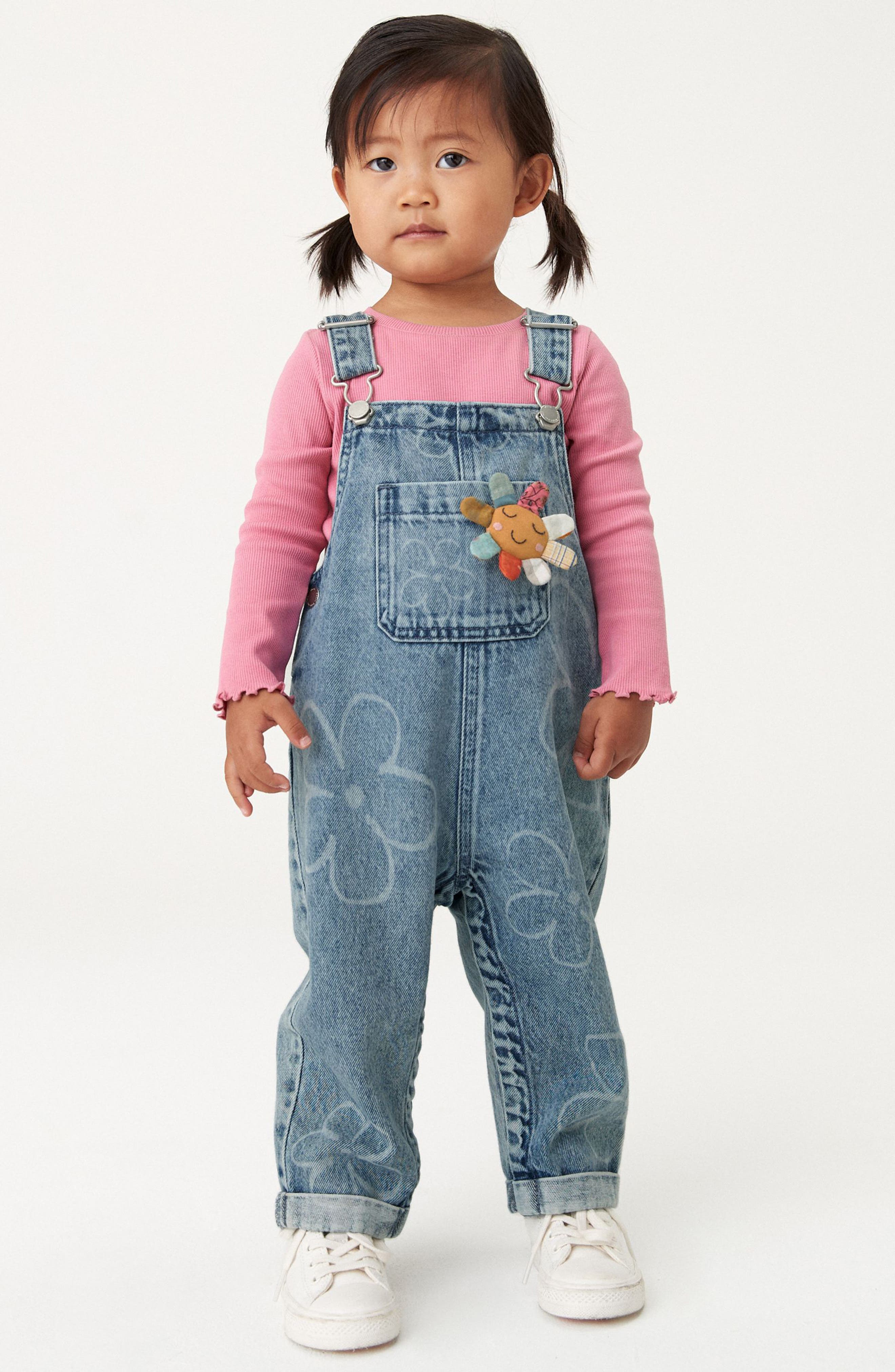 NEXT Kids' 3D Flower Appliqué Denim Overalls | Nordstrom