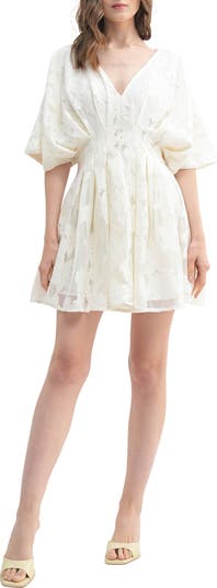 Lush Floral Lace Dolman Sleeve Pleated Minidress | Nordstromrack