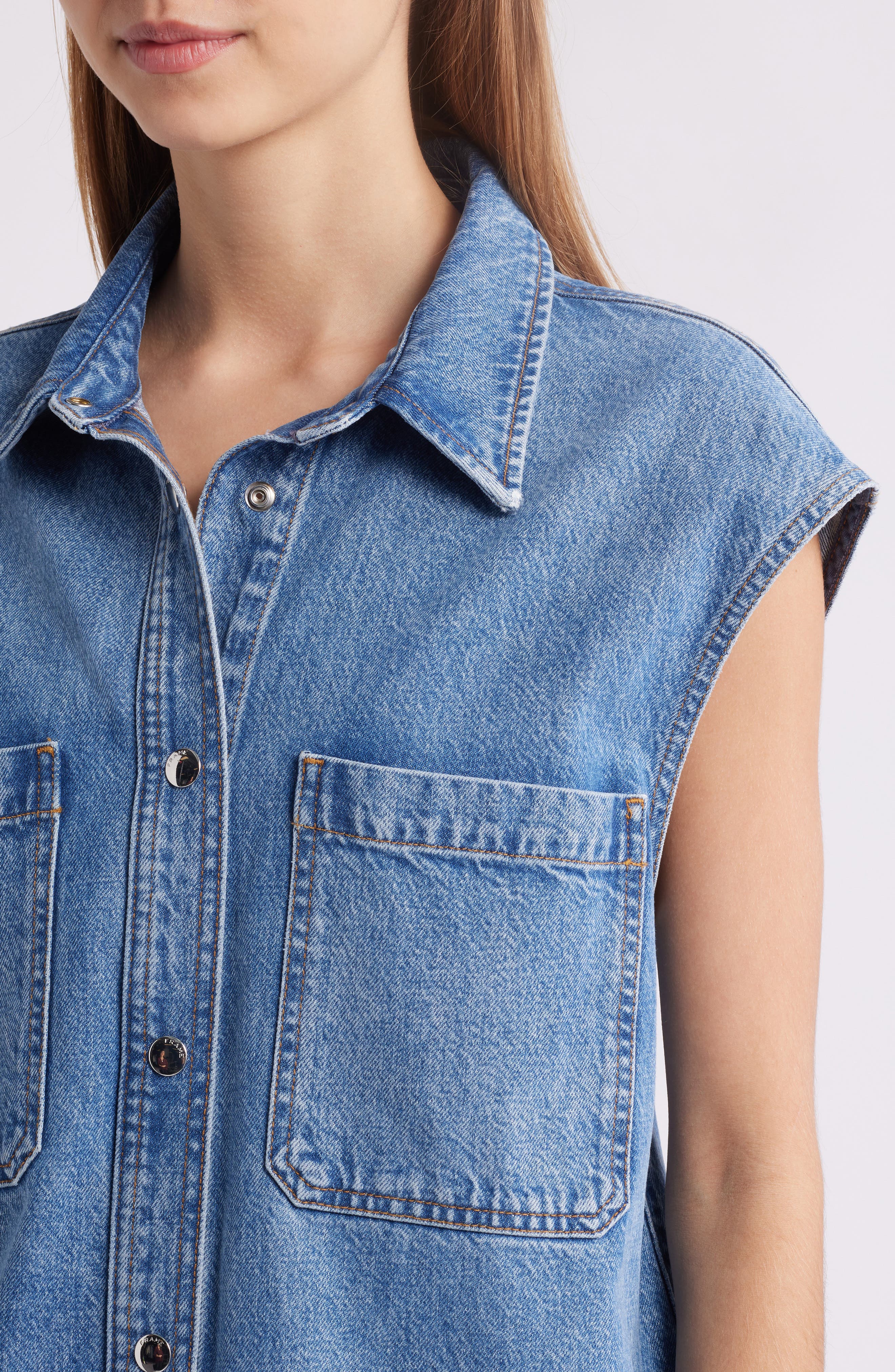 FRAME The Sleeveless Denim Mini Shirtdress | Nordstromrack