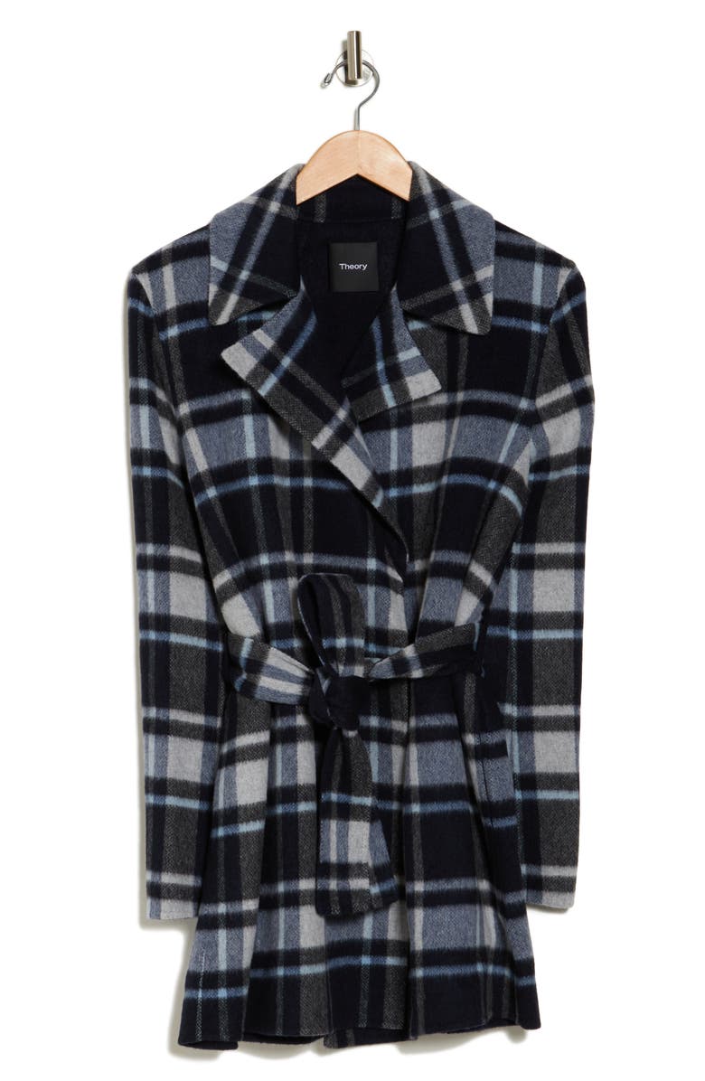 Theory Plaid Belted Long Coat | Nordstromrack
