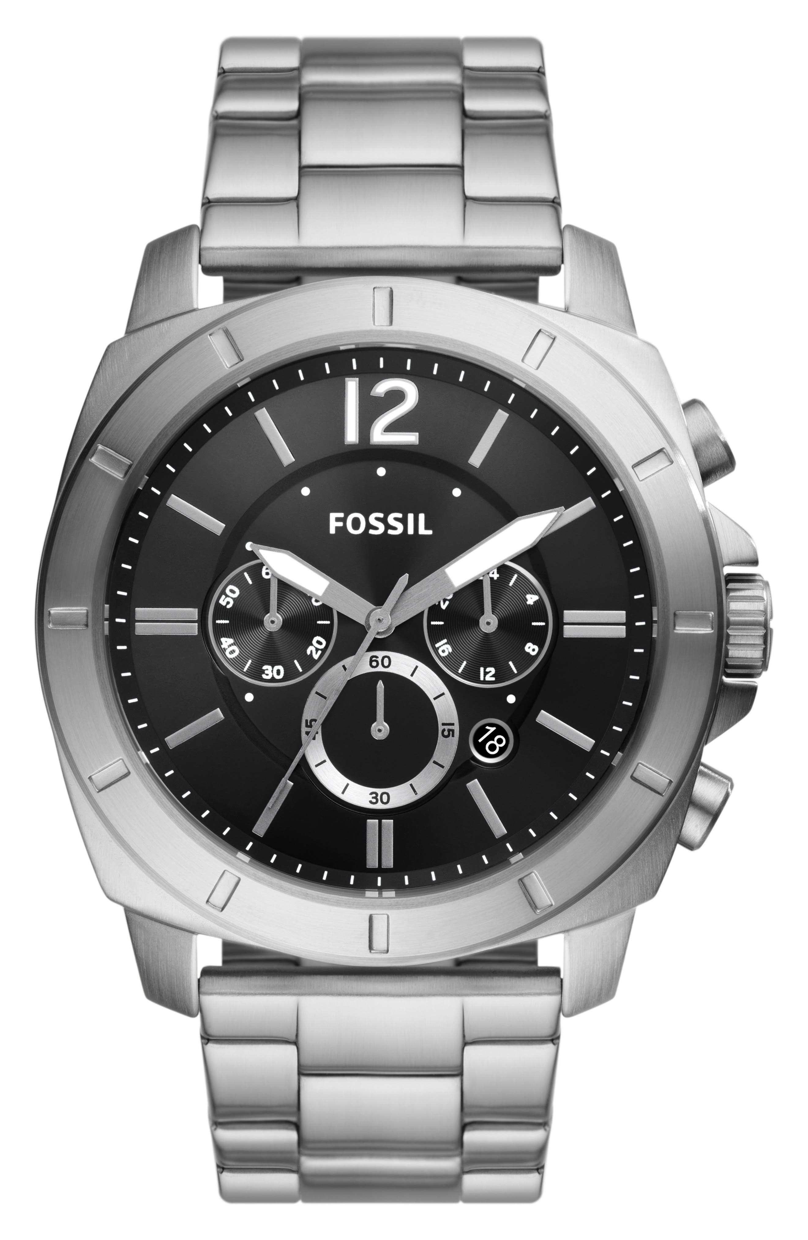 Fossil Privateer Chronograph Quartz Stainless Steel Bracelet Watch ...