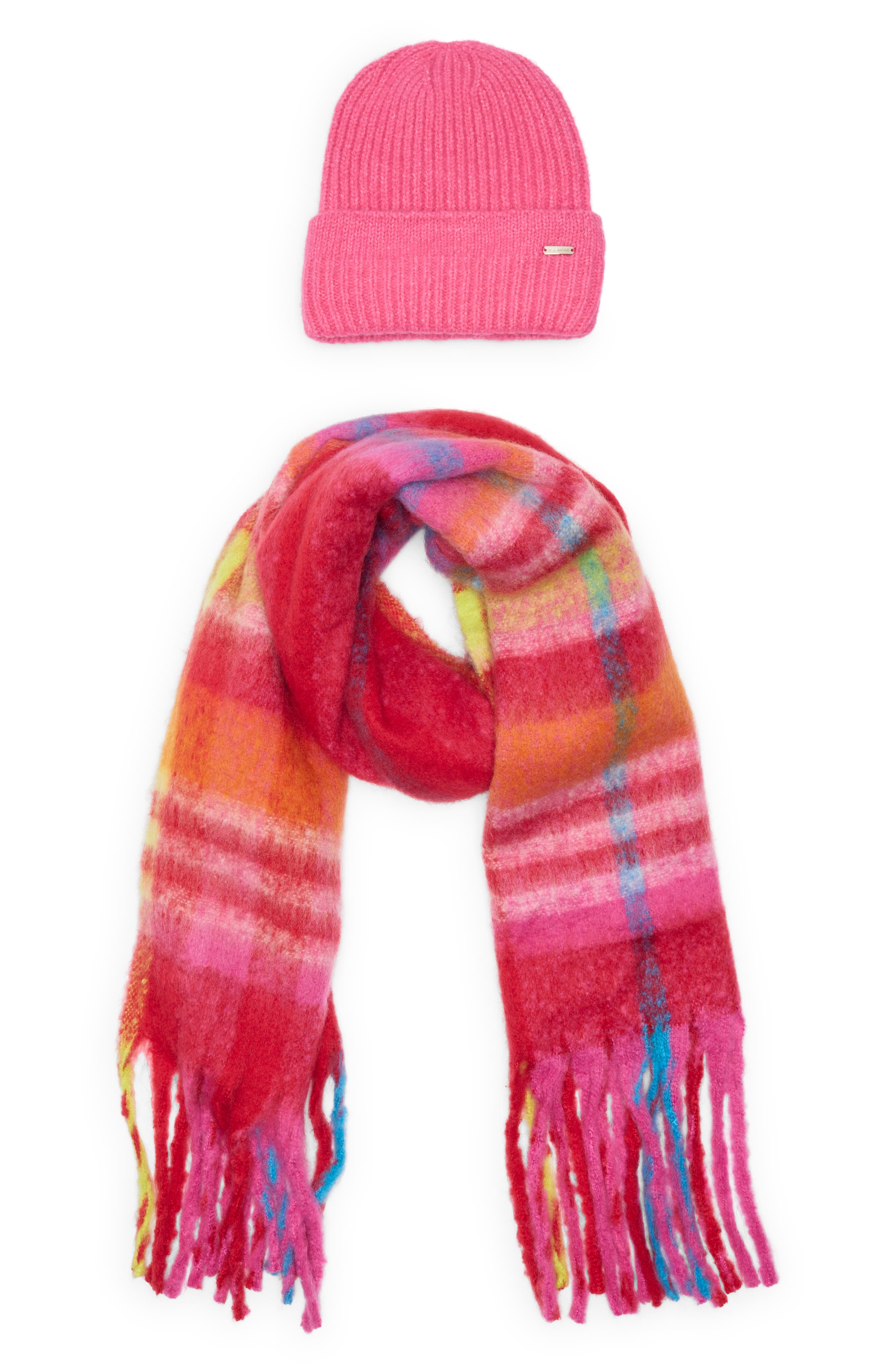 Steve Madden Plaid Scarf & Ribbed Beanie Gift Set | Nordstromrack