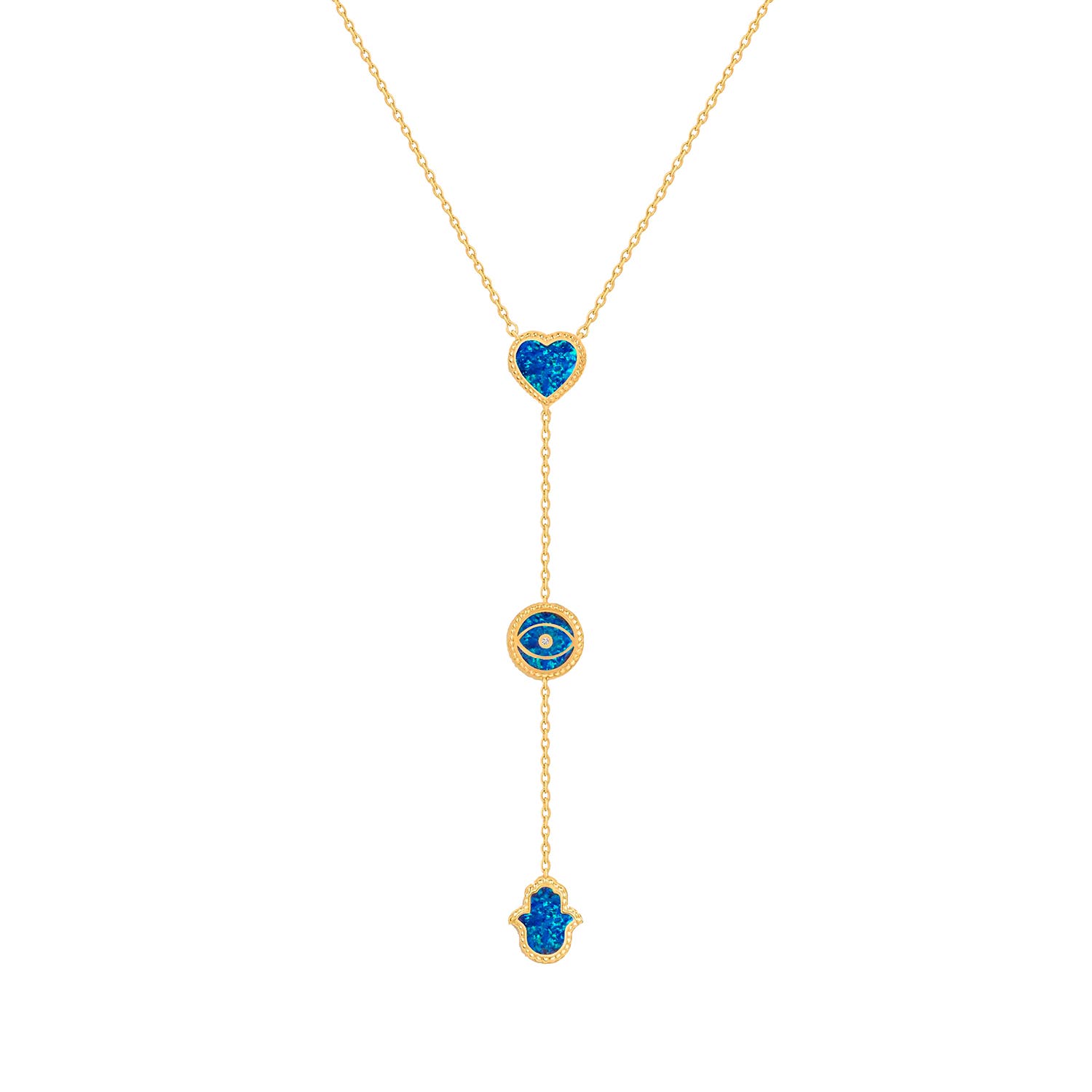 Karma and Luck Spirit's Zen Lab Blue Opal Multi Symbol Gold Necklace ...