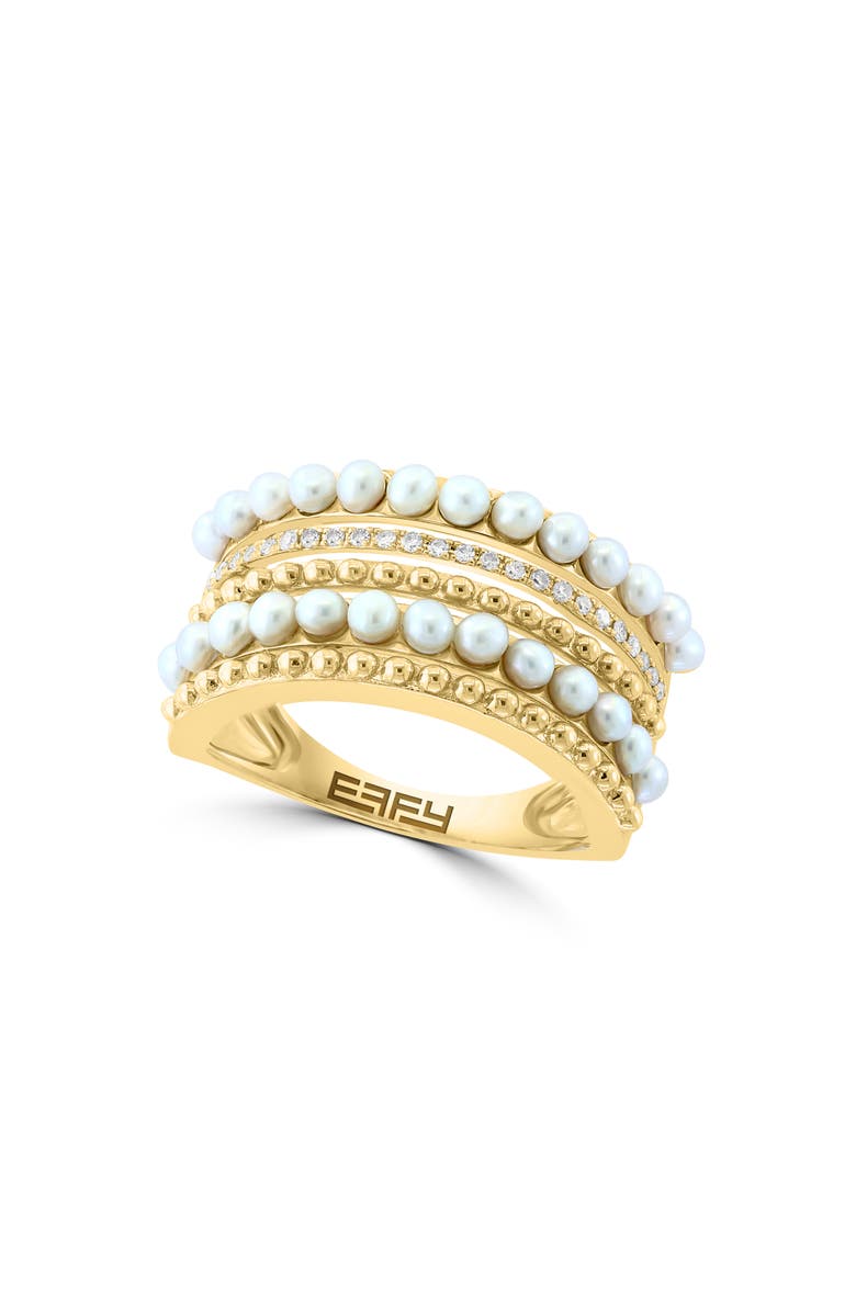 EFFY 14K Gold Diamond & Freshwater Pearl Faux Stack Ring | Nordstromrack