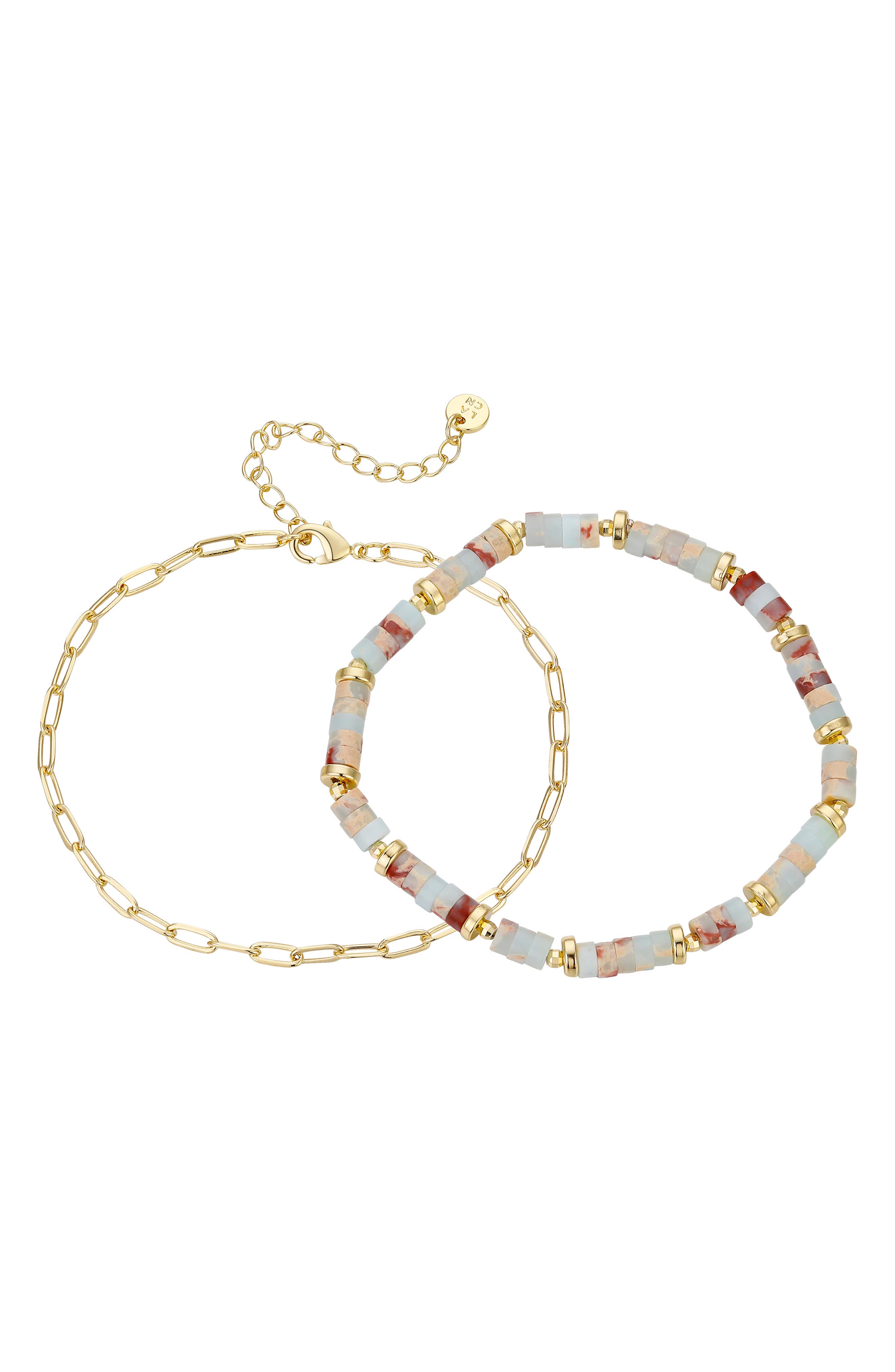 LA ROCKS Set of 2 Beaded Stone & Paper-Clip Bracelets | Nordstromrack