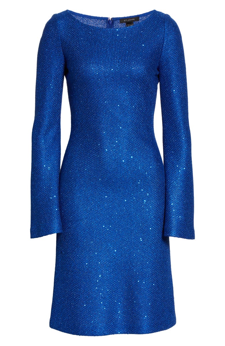 St. John Evening Long Sleeve Sheer Opaque Honeycomb Knit Dress ...