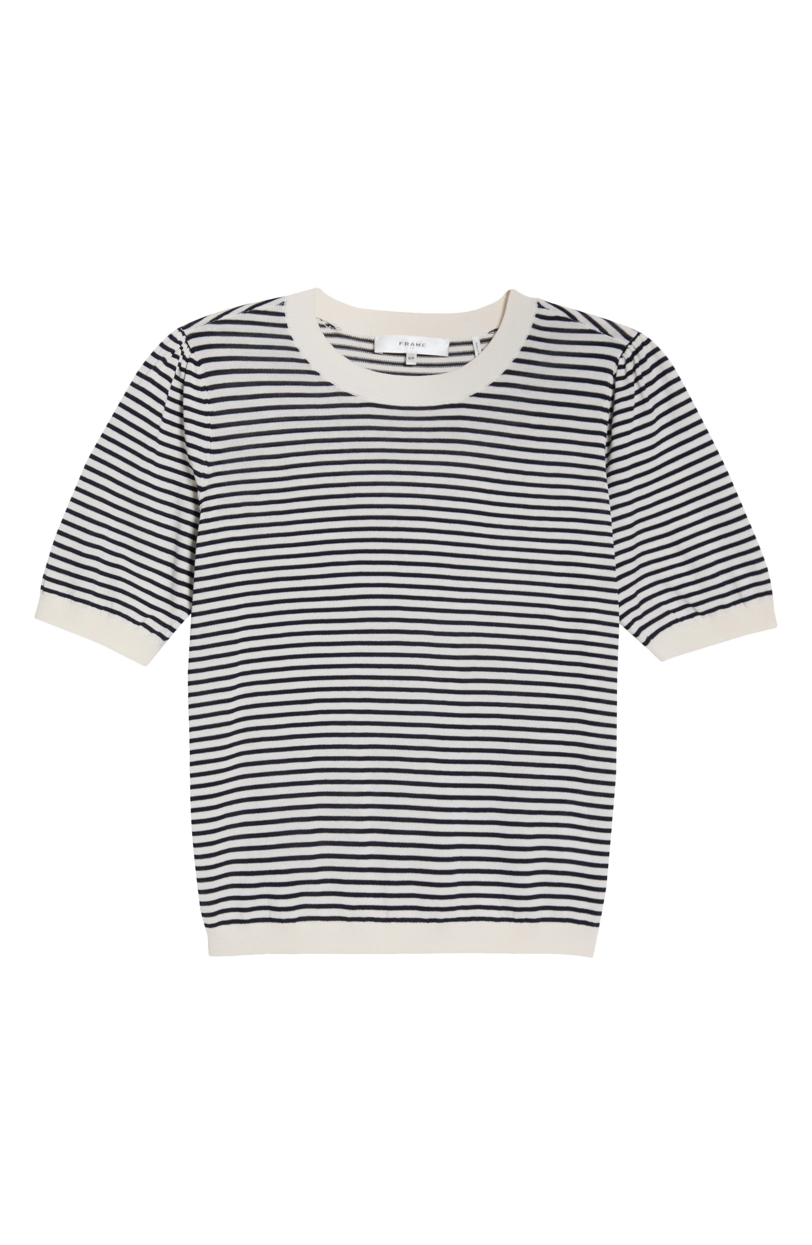 FRAME The Stripe Gather Crop Cotton & Modal Sweater | Nordstrom