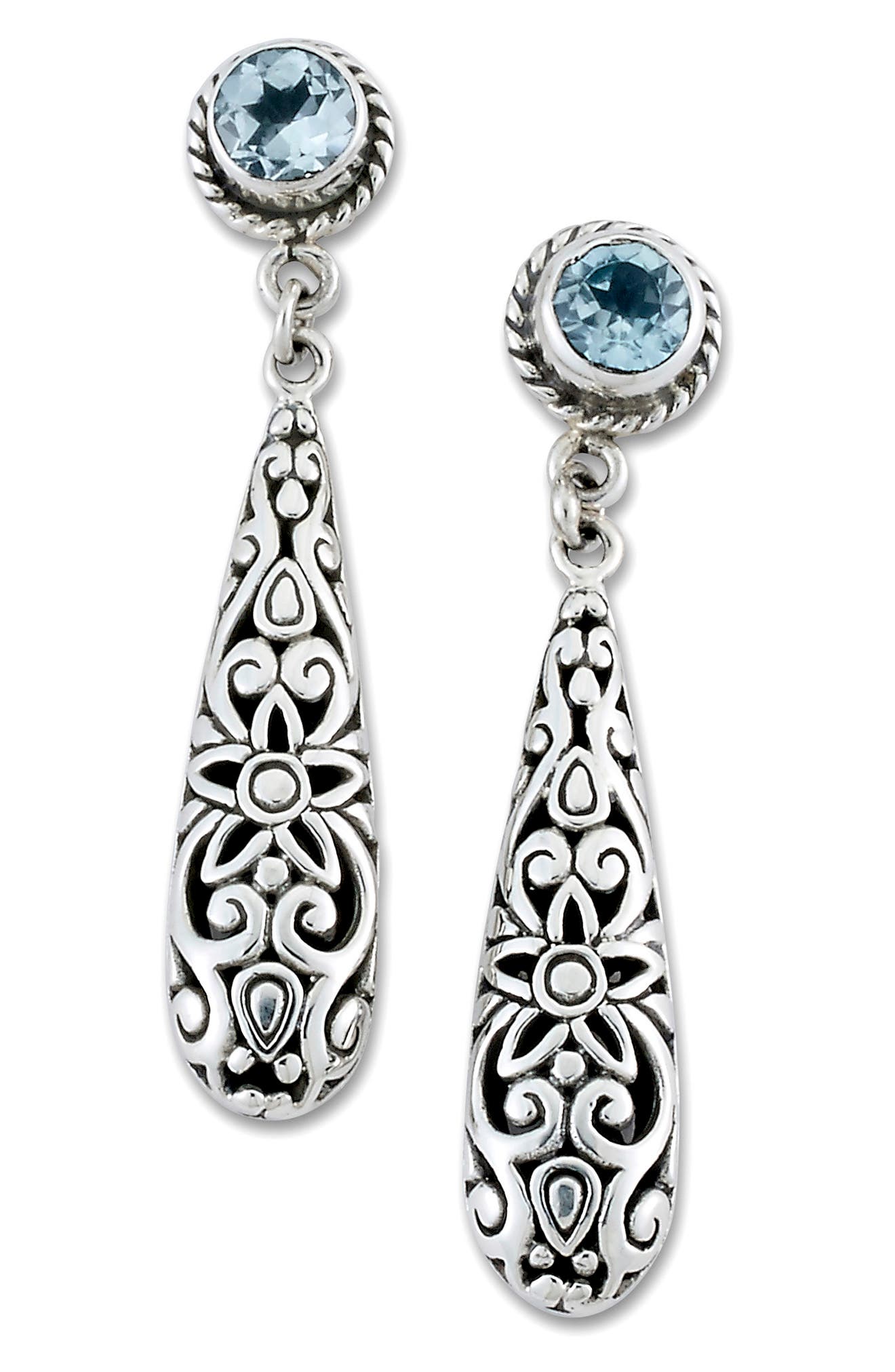 SAMUEL B. Sterling Silver Filigree Design Blue Topaz Earrings ...