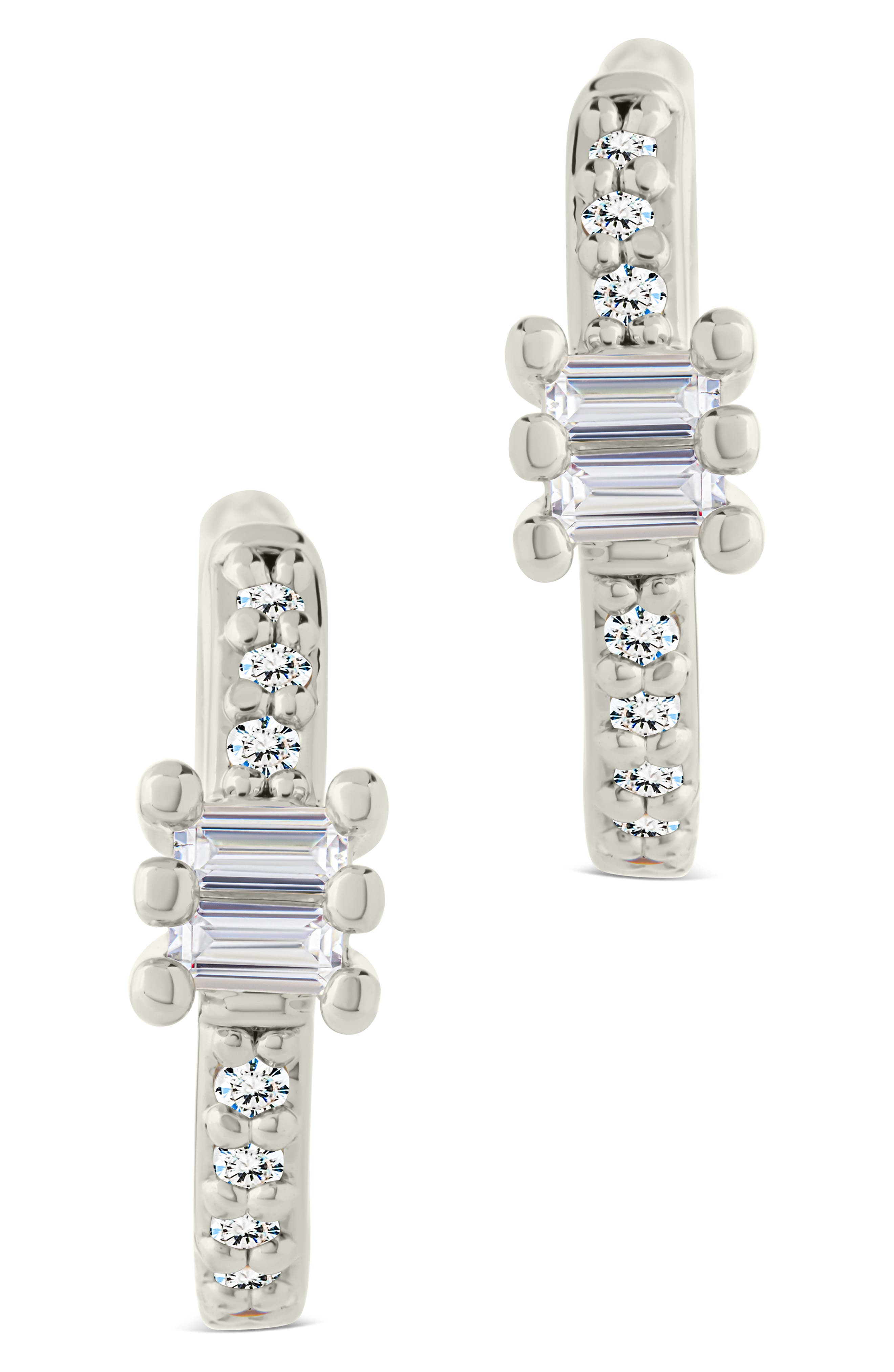 Sterling Forever Kristin Emerald Cut Cubic Zirconia Micro Hoop Earrings ...