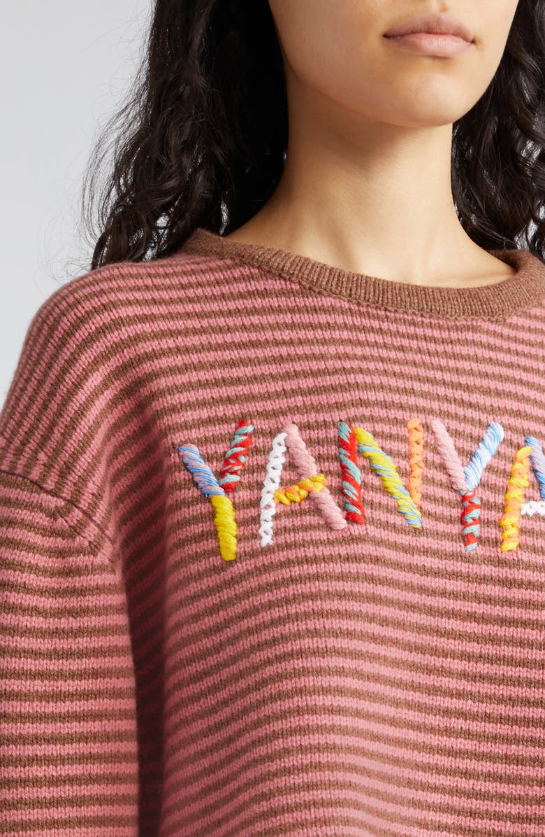 YanYan Embroidered Logo Stripe Crop Wool Sweater | Nordstrom