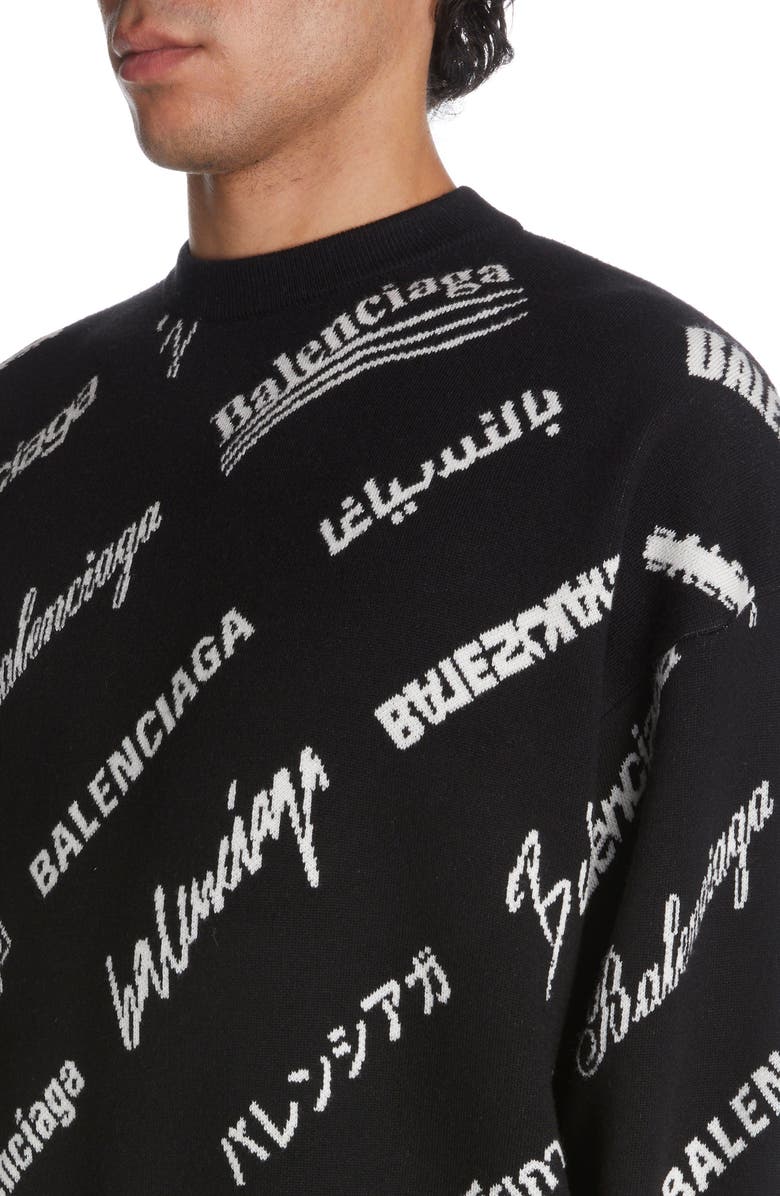 Balenciaga Multi Logo Jacqaurd Wool Blend Sweater | Nordstromrack