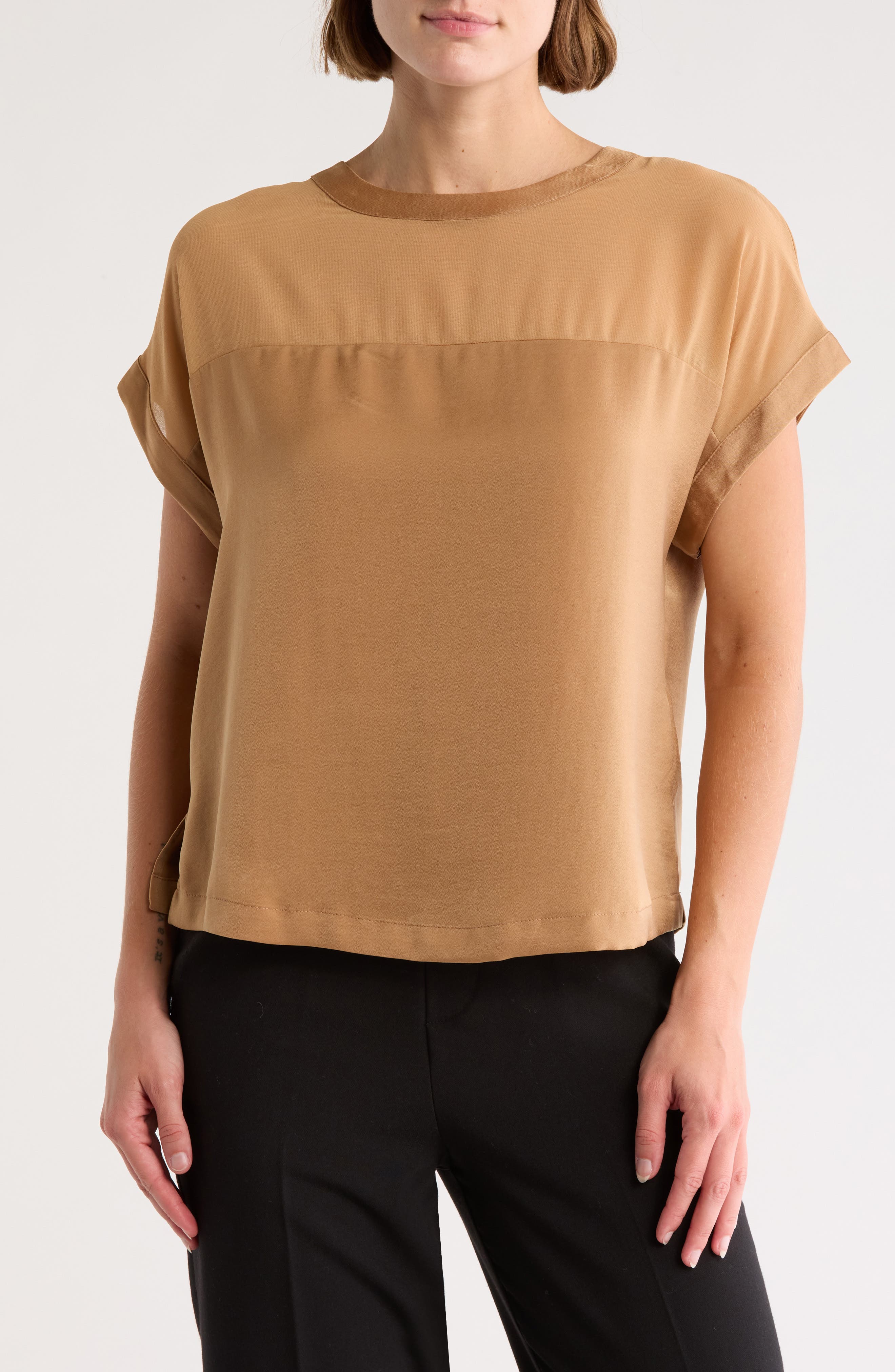 DKNY Chiffon Yoke Cap Sleeve Blouse | Nordstromrack