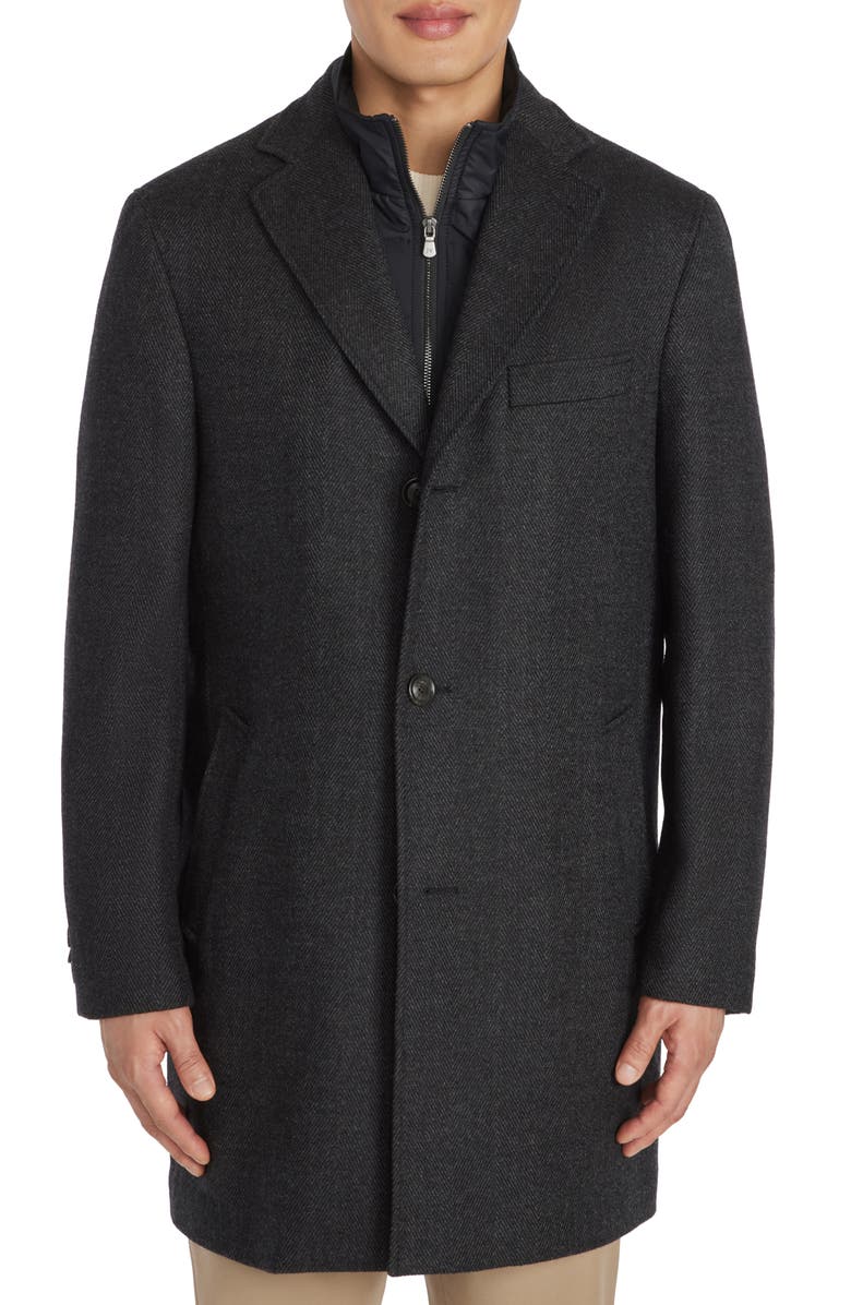 Jack Victor Delman Herringbone Stretch Wool Coat with Removable Bib ...