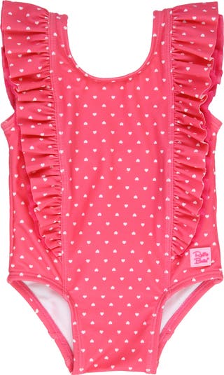RuffleButts Kids' Hot Pink Heart Waterfall One-Piece Swimsuit ...