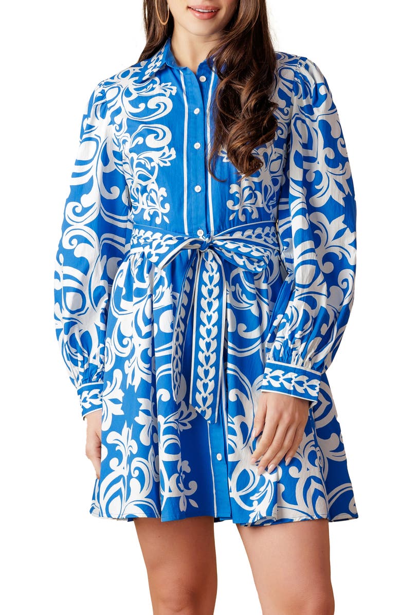 FLYING TOMATO Swirl Print Long Sleeve Shirtdress | Nordstromrack