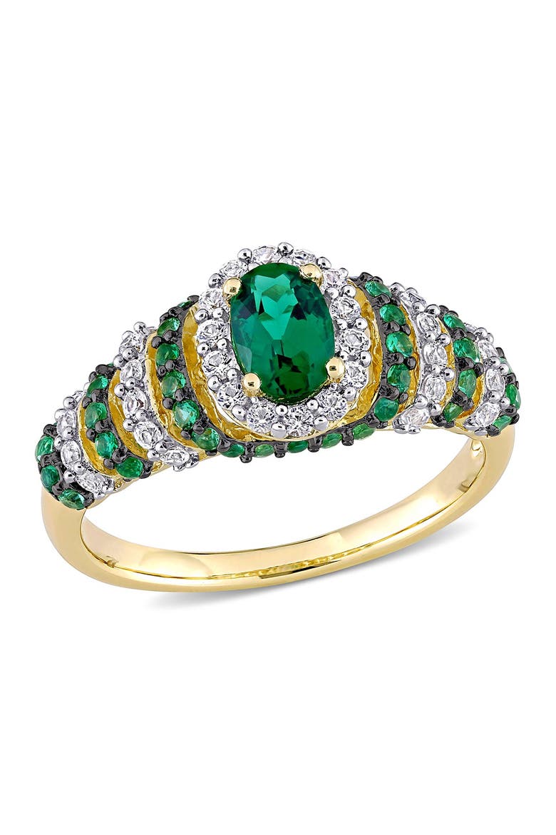 Lab Created Emerald & Lab Created White Sapphire Halo Ring (Women ...