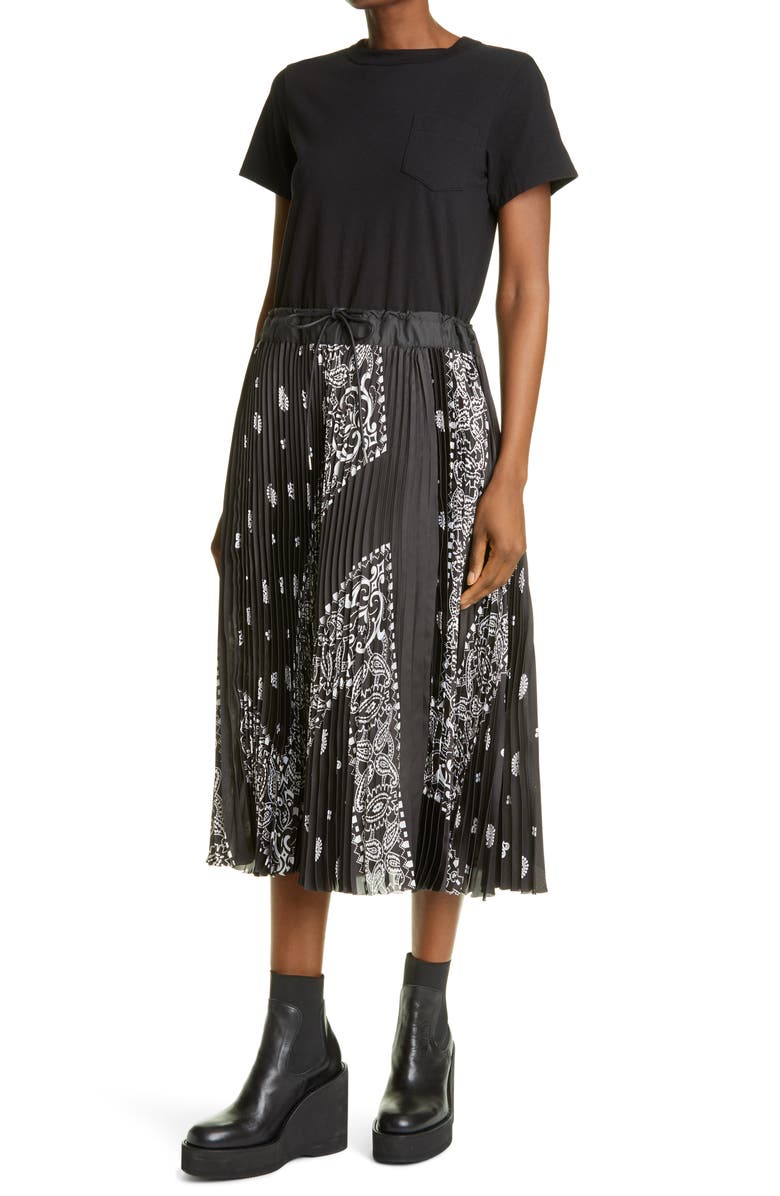 Sacai Archive Print Pleated Mixed Media Midi Dress | Nordstromrack