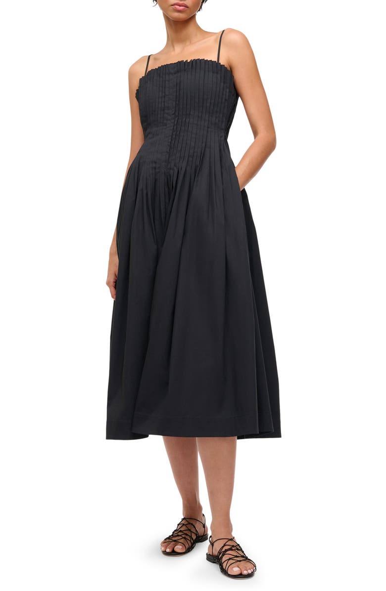 STAUD Bella Pleated Bodice Midi Fit & Flare Dress | Nordstromrack
