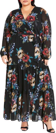 City Chic Xander Floral Long Sleeve Chiffon Maxi Dress | Nordstrom