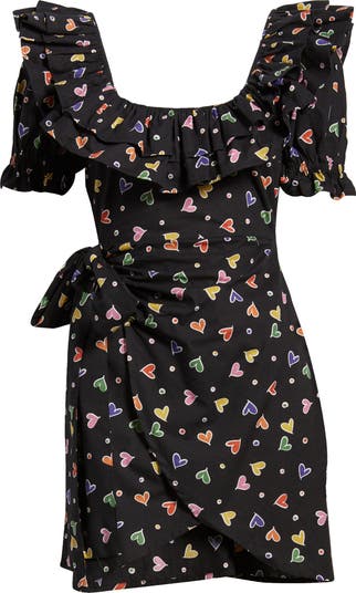 ASOS DESIGN Heart Print Ruffle Cotton Wrap Minidress | Nordstrom