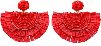 Panacea Red Raffia Seed Bead Crescent Drop Earrings | Nordstromrack